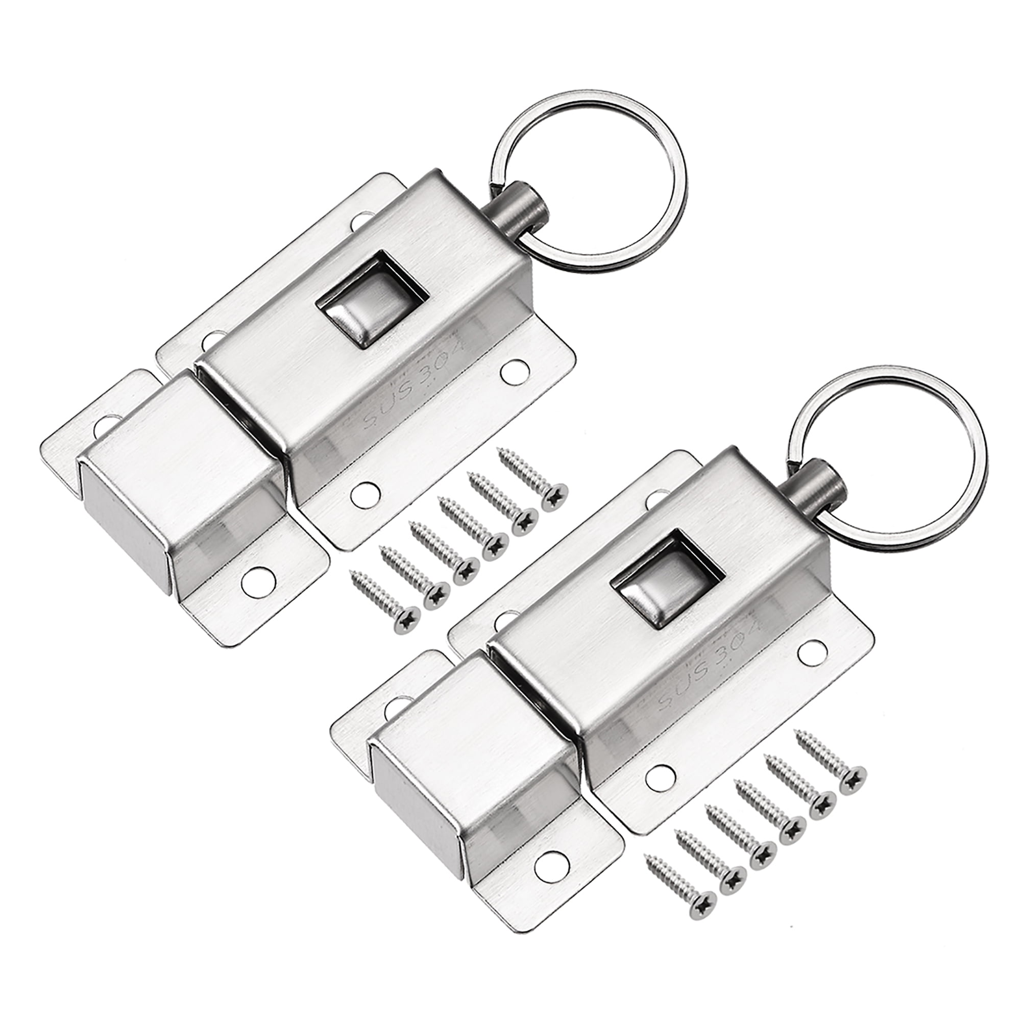 Uxcell Door Barrel Bolt Ring-Pull Spring Loaded Sliding Lock w Screw ...