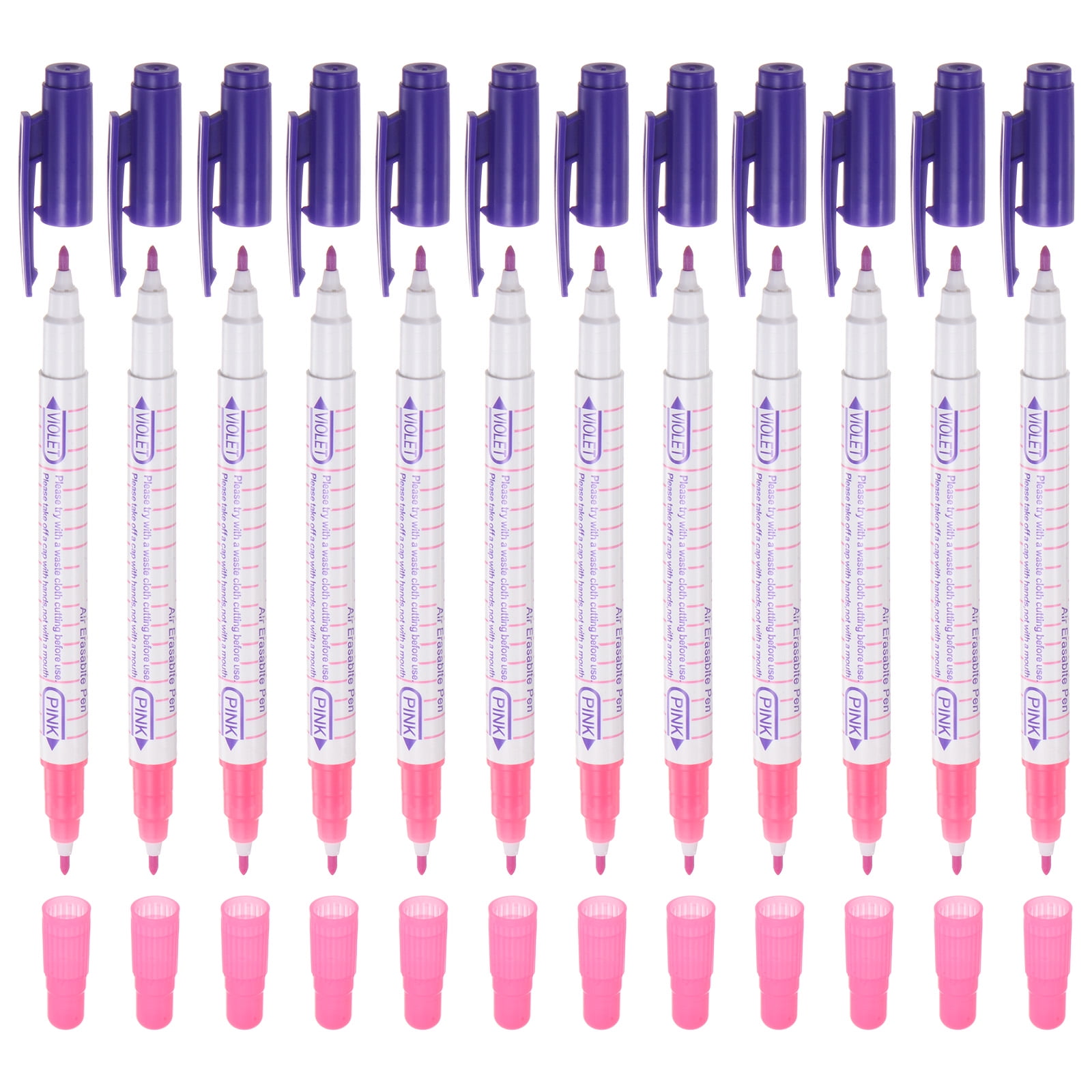 Uxcell Double Ended Disappearing Ink Fabric Marker Pen, Purple Pink 12 ...