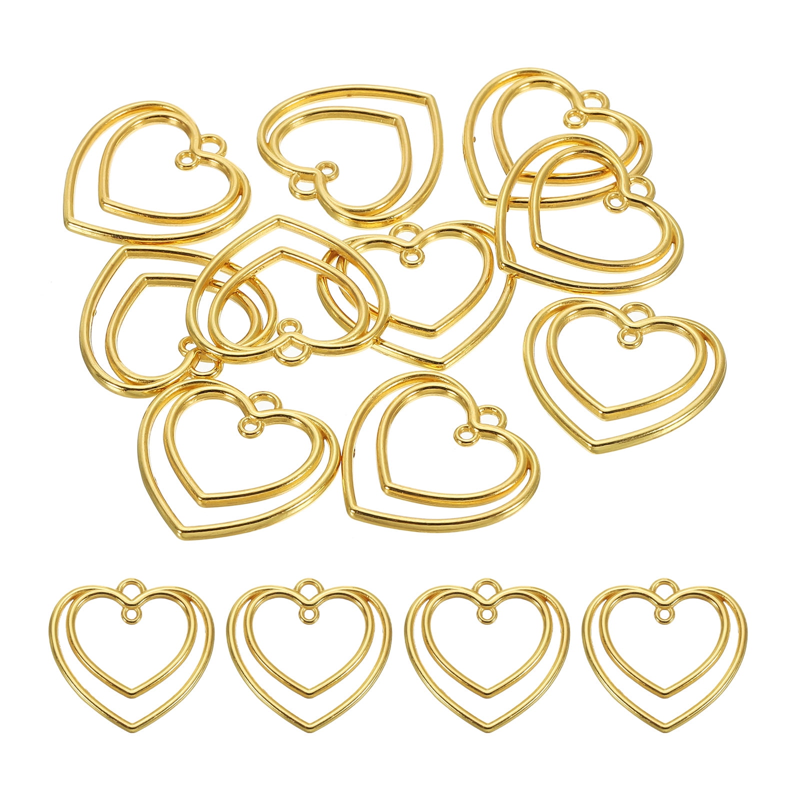 Uxcell Double-Heart Shape Alloy Open Back Bezel Pendants DIY Hollow ...