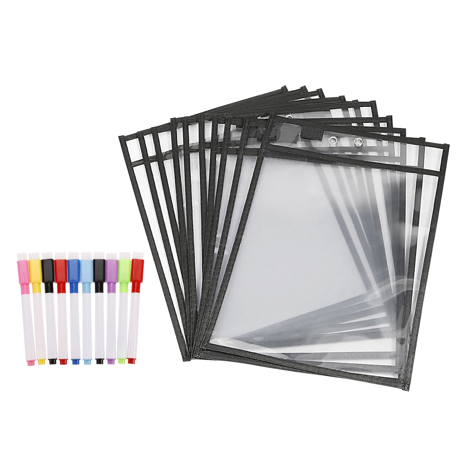 Uxcell Dry Erase Pockets Ticket Holder Sleeves with Marker Pens, Black ...