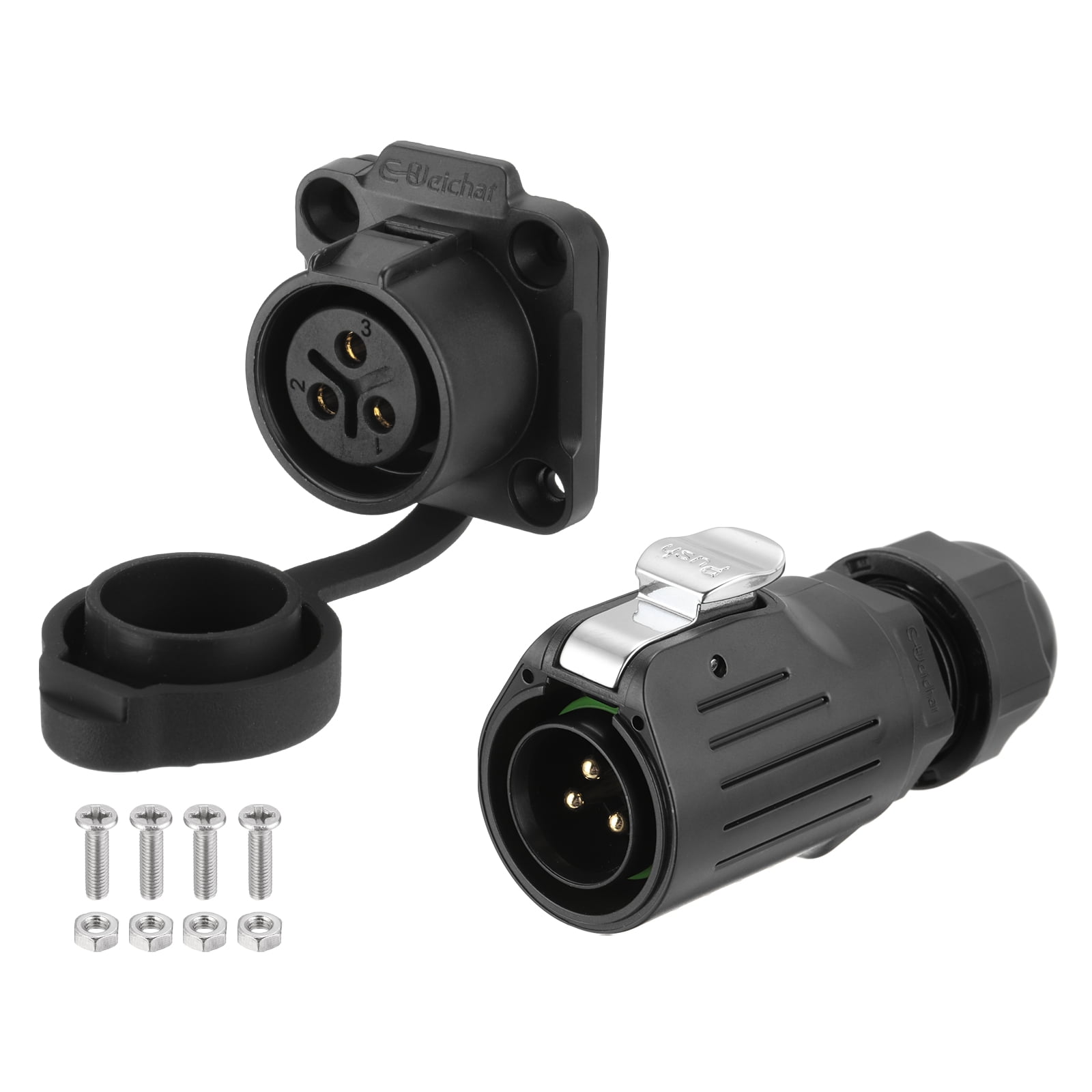 Uxcell EW-LP20 3Pin Industrial Waterproof Connector Flange Type, 500V ...
