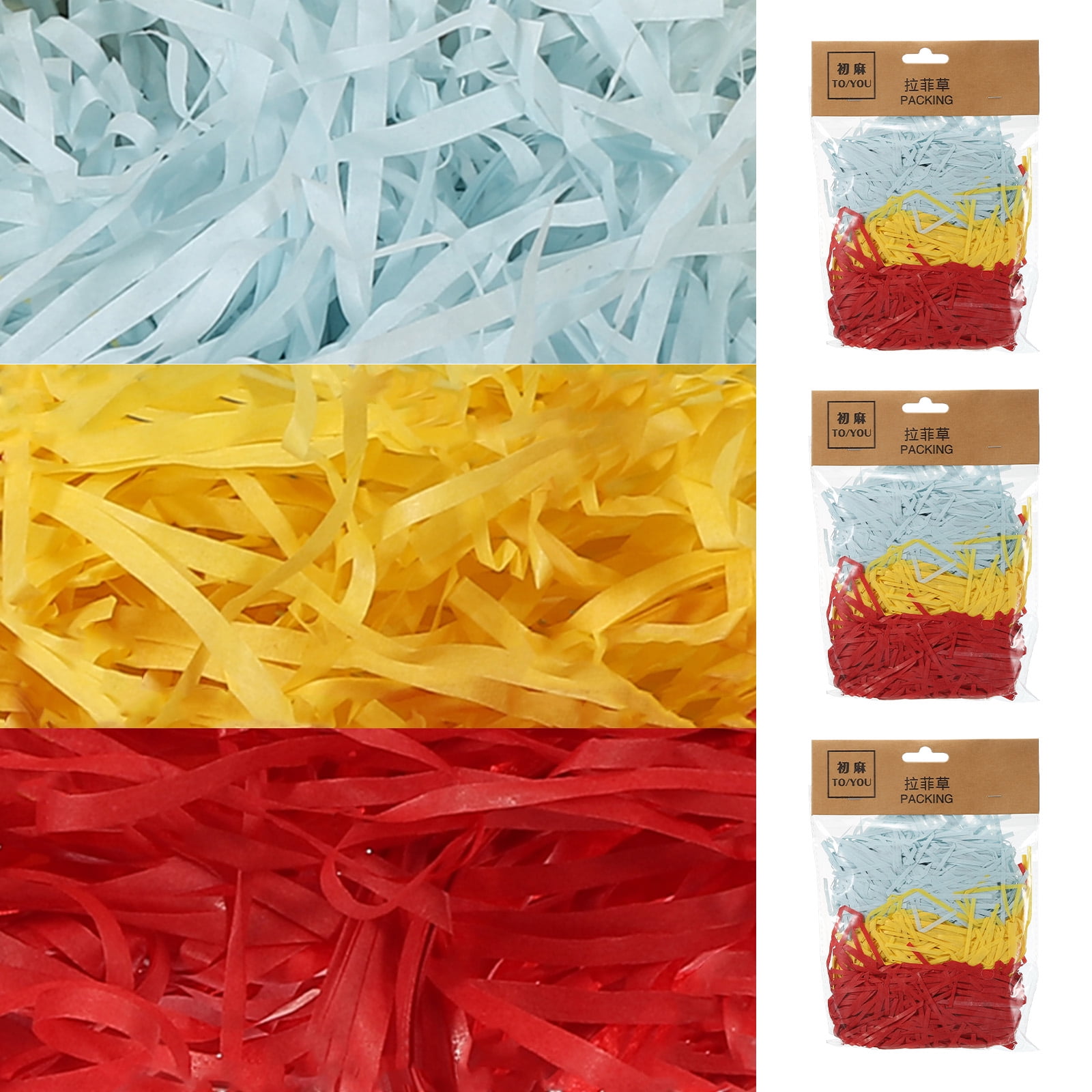 Uxcell Easter Grass Basket Filler Grass 3 Color (Red,Yellow,Blue) Raffia Paper for Gift ...