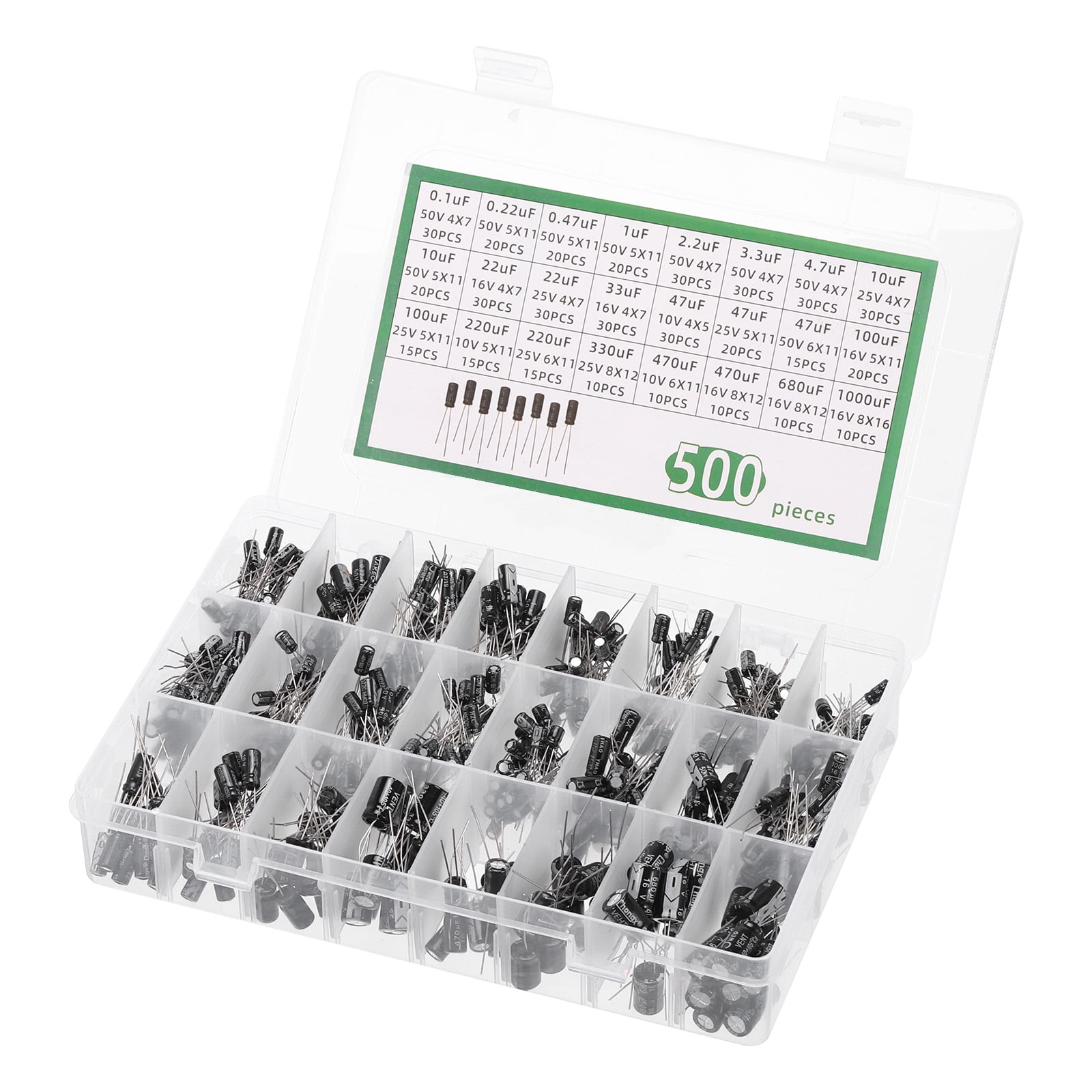 Uxcell Electrolytic Capacitor Assorted Kit 0.1uF to 1000uF 24 Types in ...