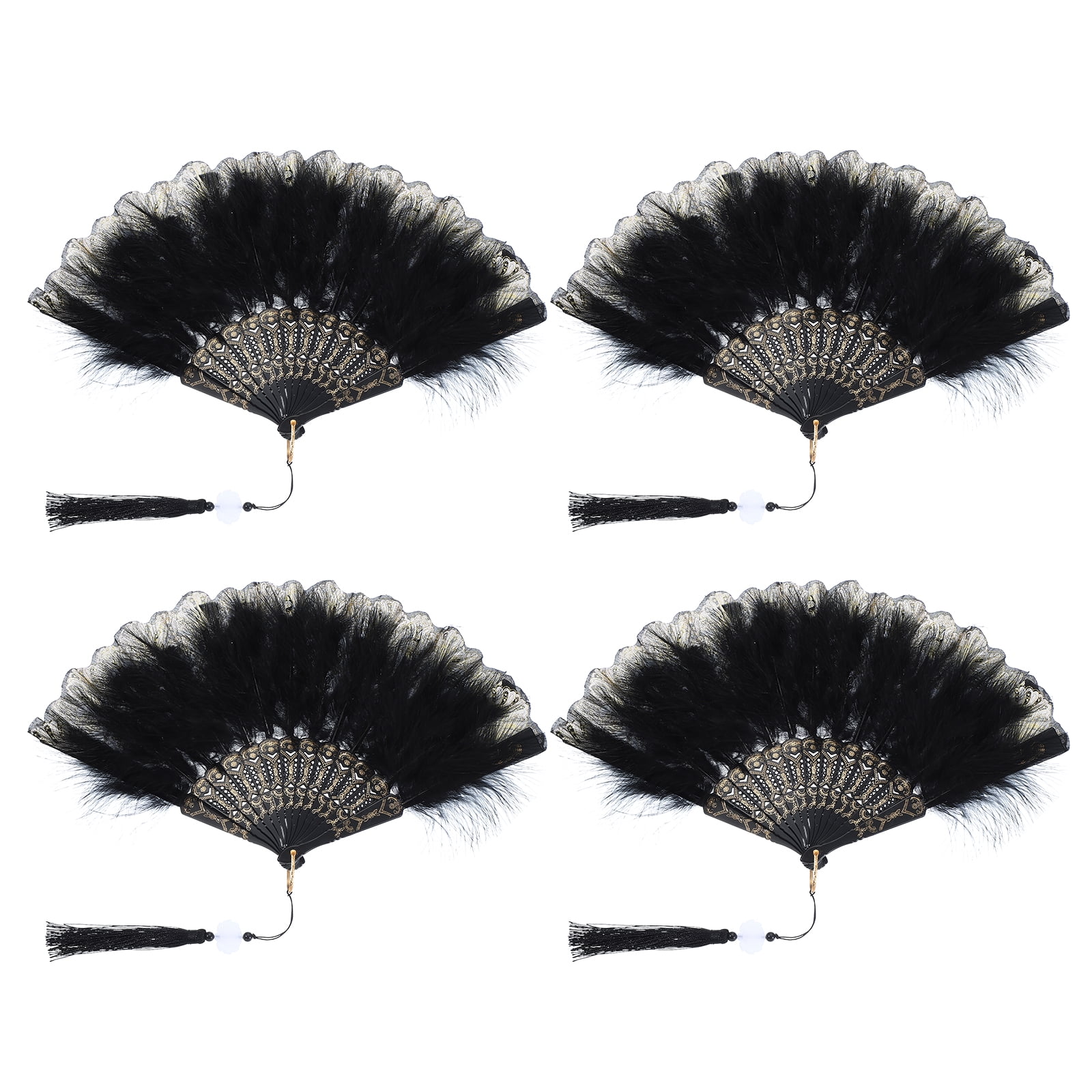 Uxcell Embroidered Flower Marabou Feather Fan Vintage Folding Handheld ...
