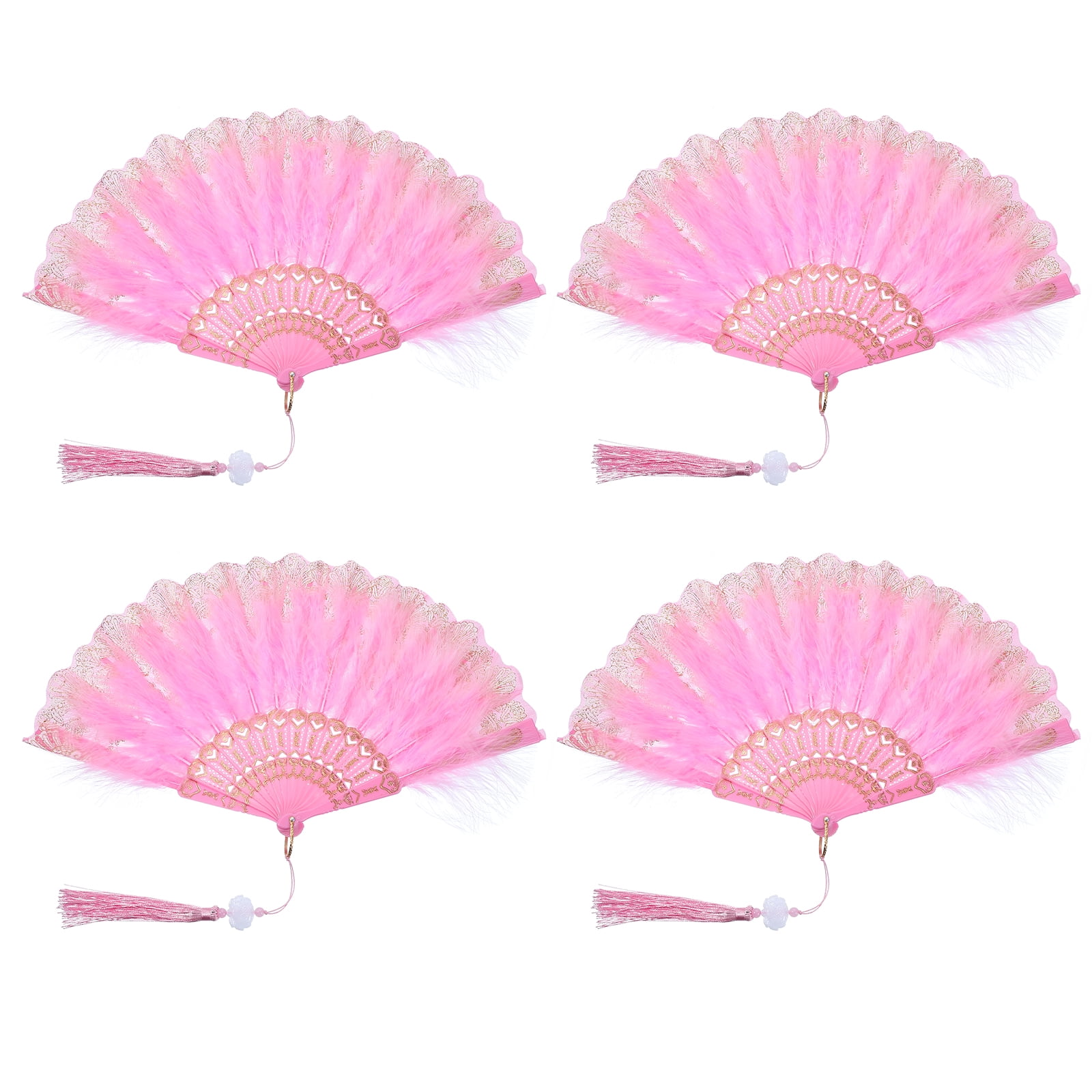 Uxcell Embroidered Flower Marabou Feather Fan Vintage Folding Handheld ...