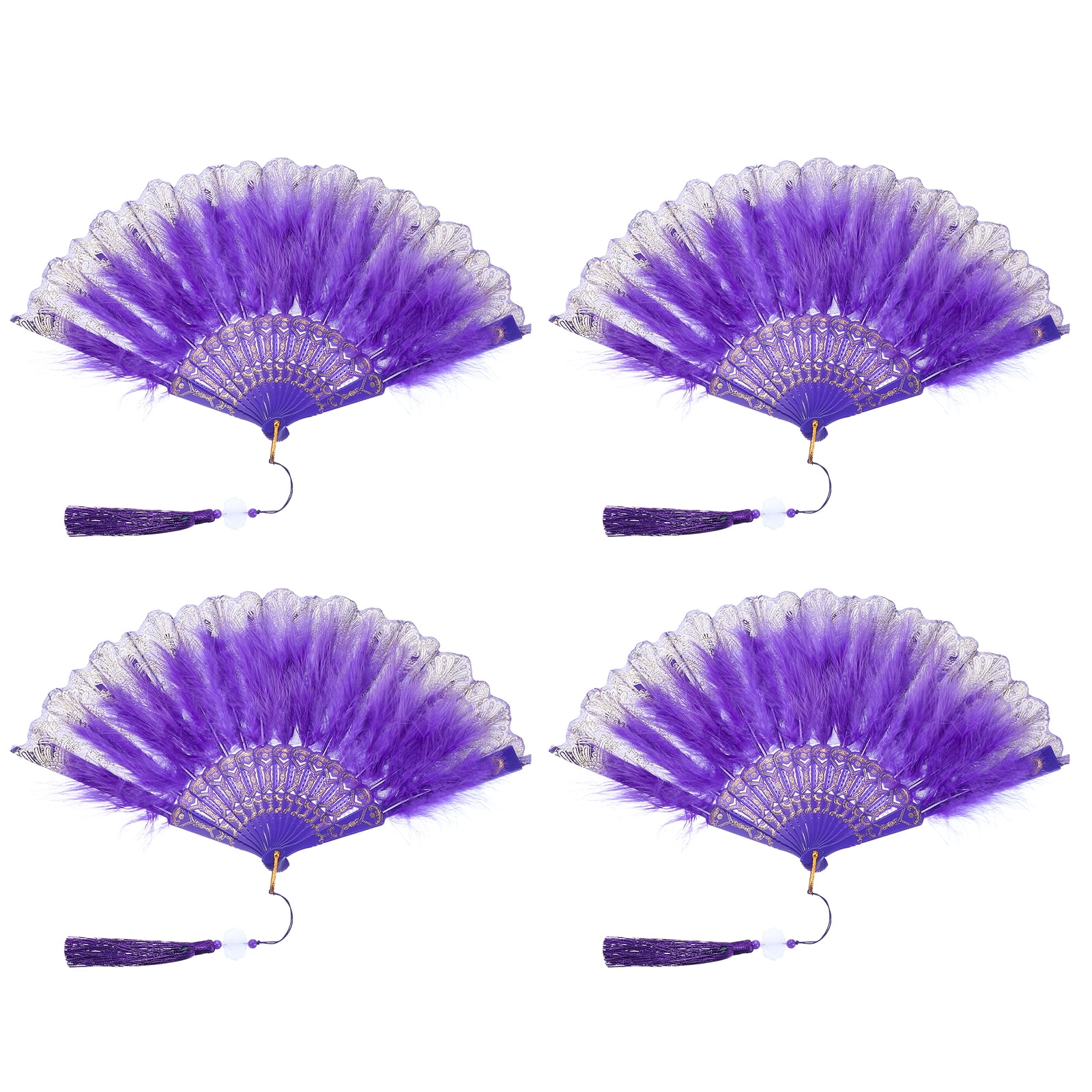 Uxcell Embroidered Flower Marabou Feather Fan Vintage Folding Handheld ...