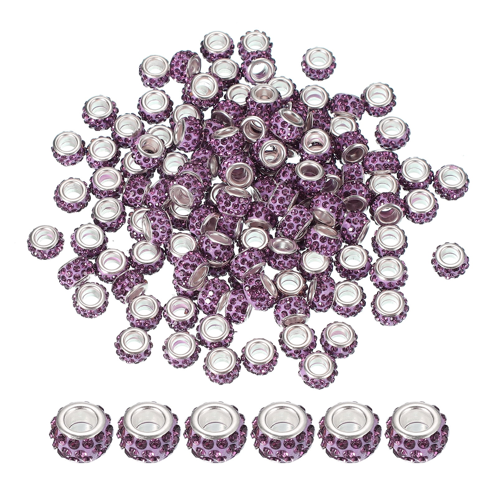 Uxcell European Large Hole Beads Rhinestone Sparkle Crystal Beads Charm ...