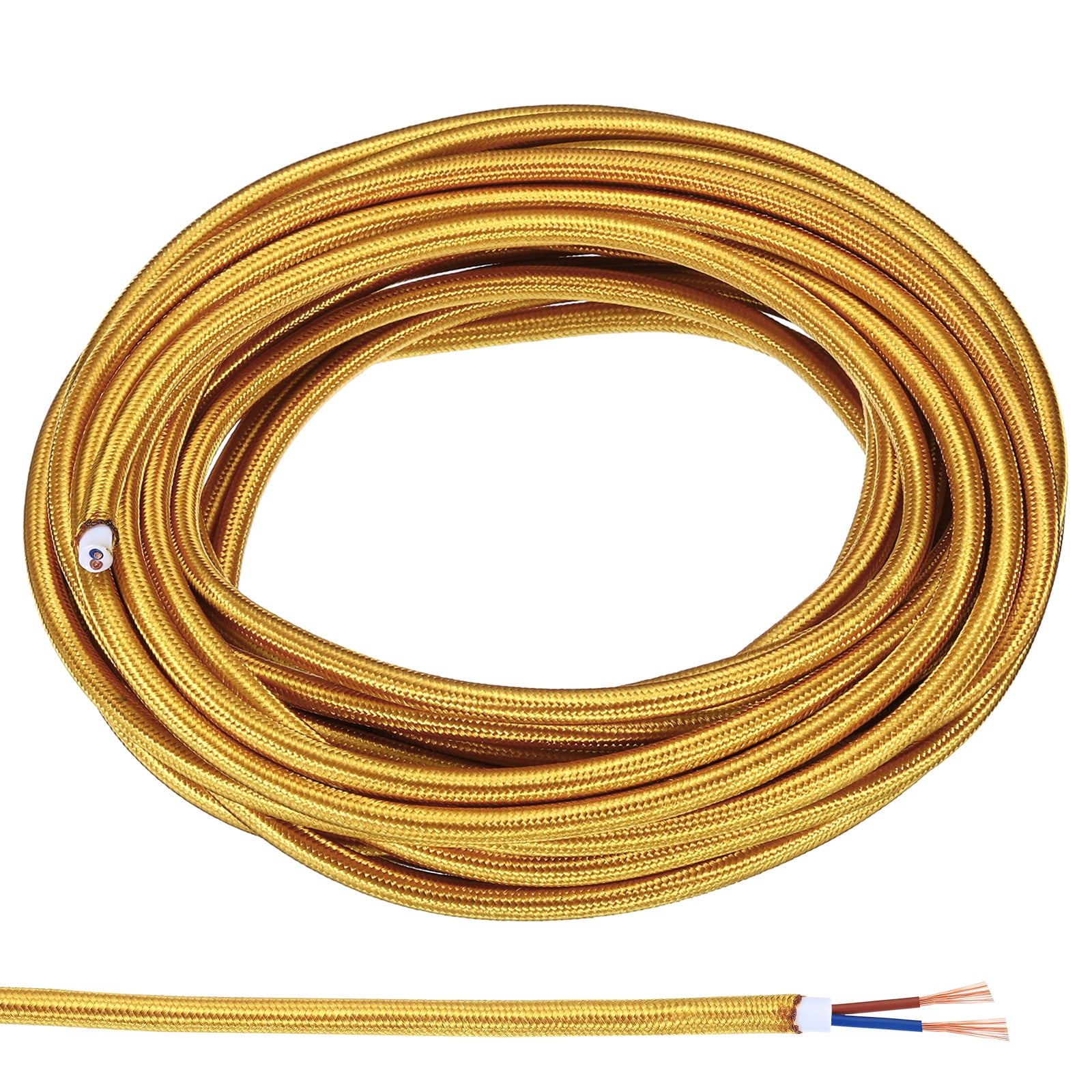 Uxcell Fabric Cloth Covered Round Wire, 32.8ft 18AWG 2 Core Vintage Woven Electrical Cord ...