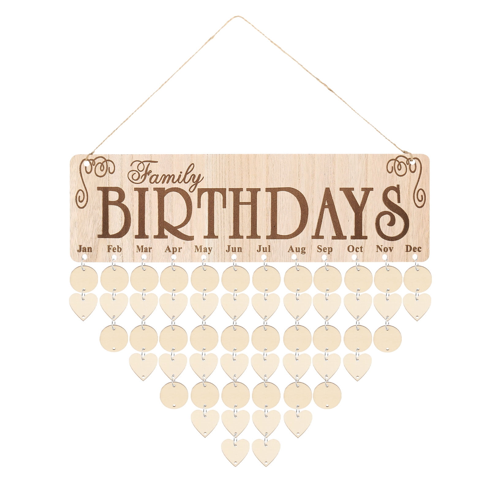 Uxcell Family Birthday Board, Wooden Calendar Wall Hanging Reminder ...