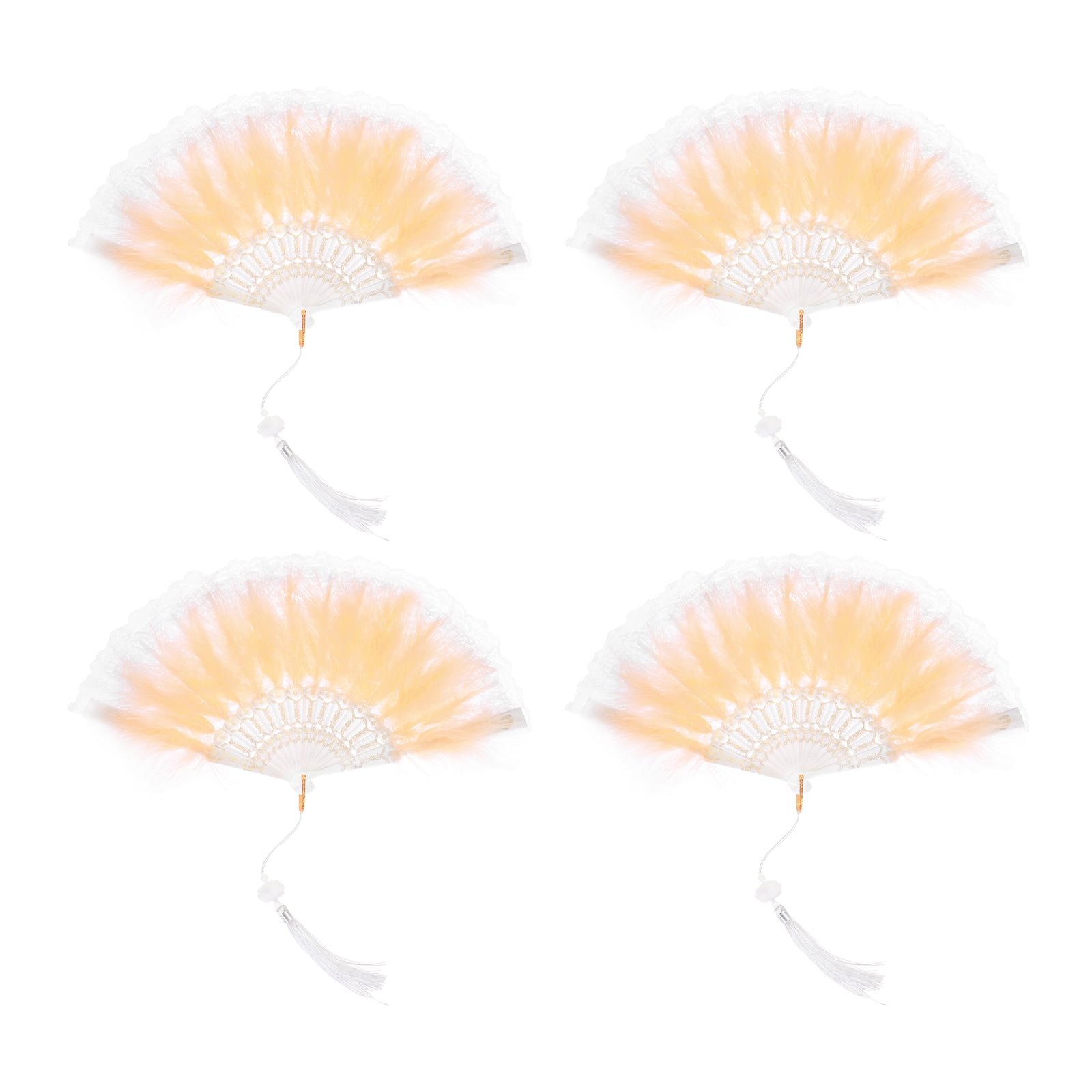 Uxcell Feather Hand Fan Apricot Vintage Folding Fan with Tassels ...