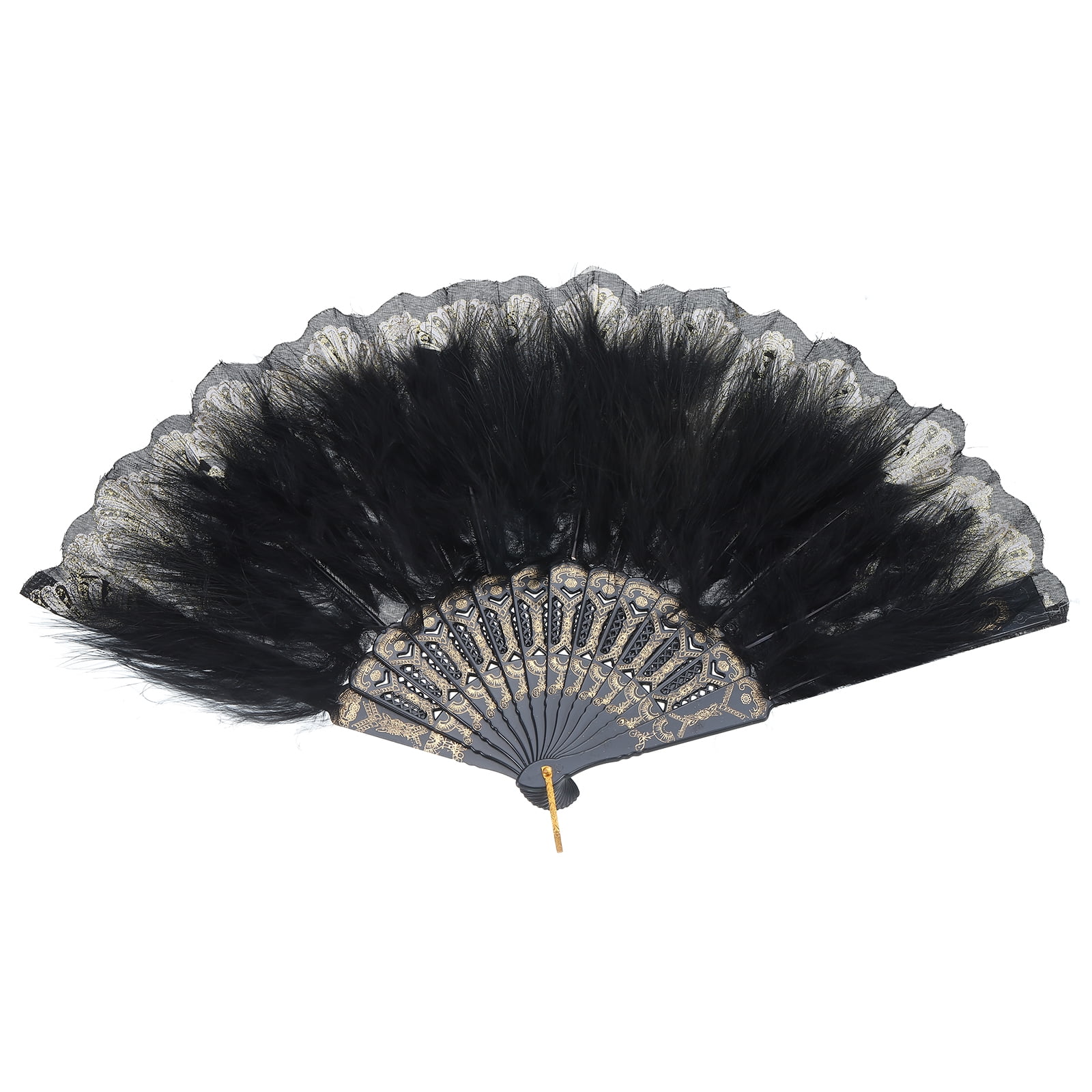 Uxcell Feather Hand Fan Black Vintage Folding Fan Feather Fan Handheld ...