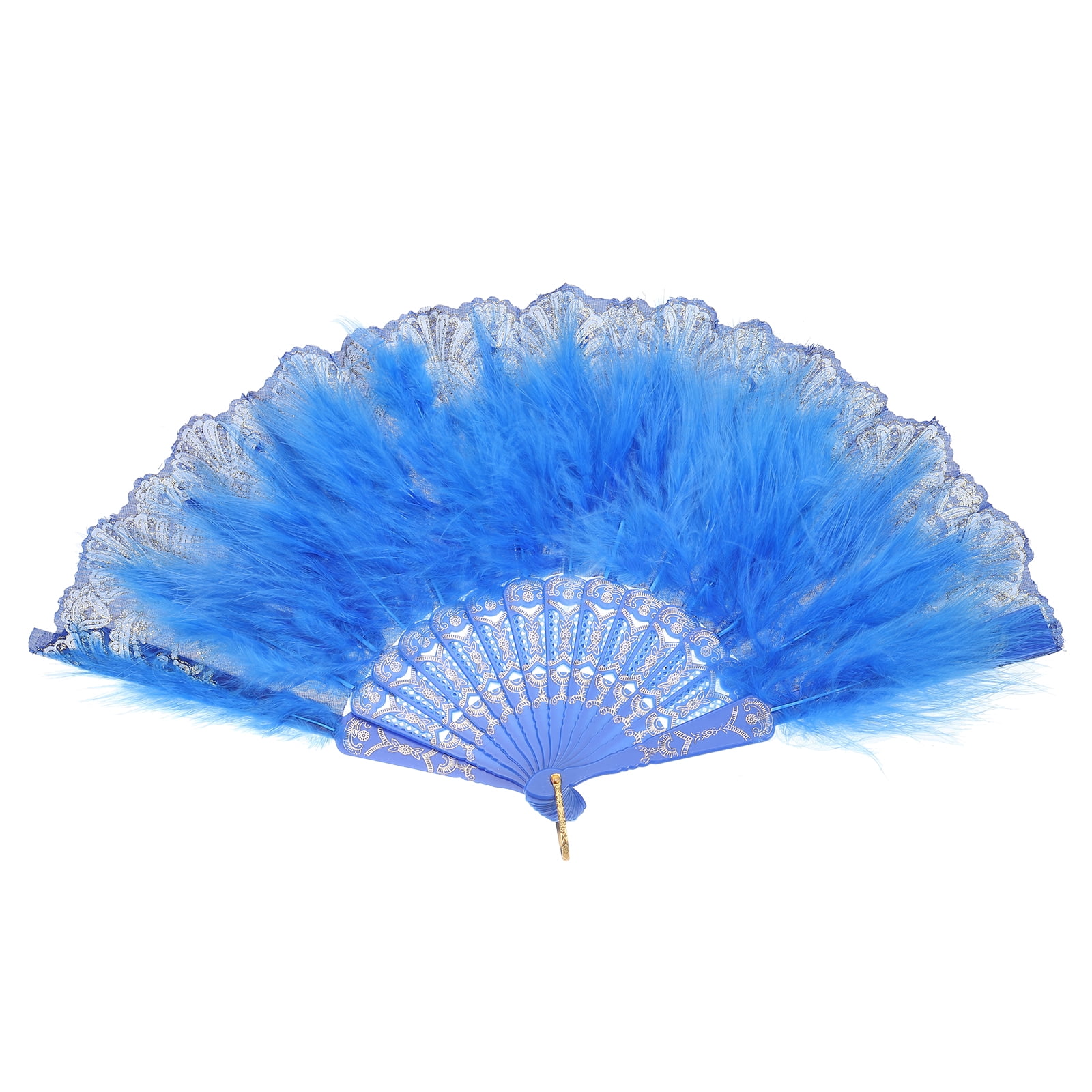 Uxcell Feather Hand Fan Dark Blue Vintage Folding Fan Feather Fan ...