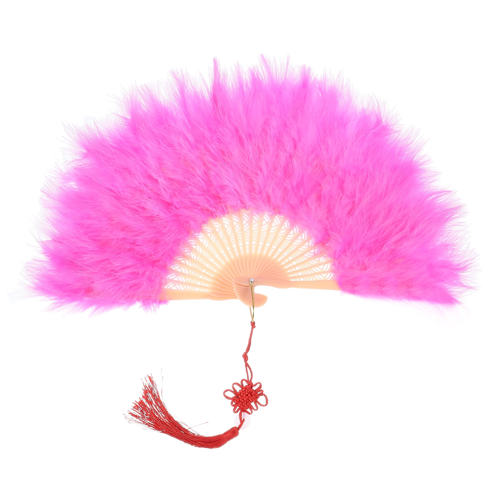 Uxcell Feather Hand Fan Dark Pink Vintage Folding Fan with Chinese ...
