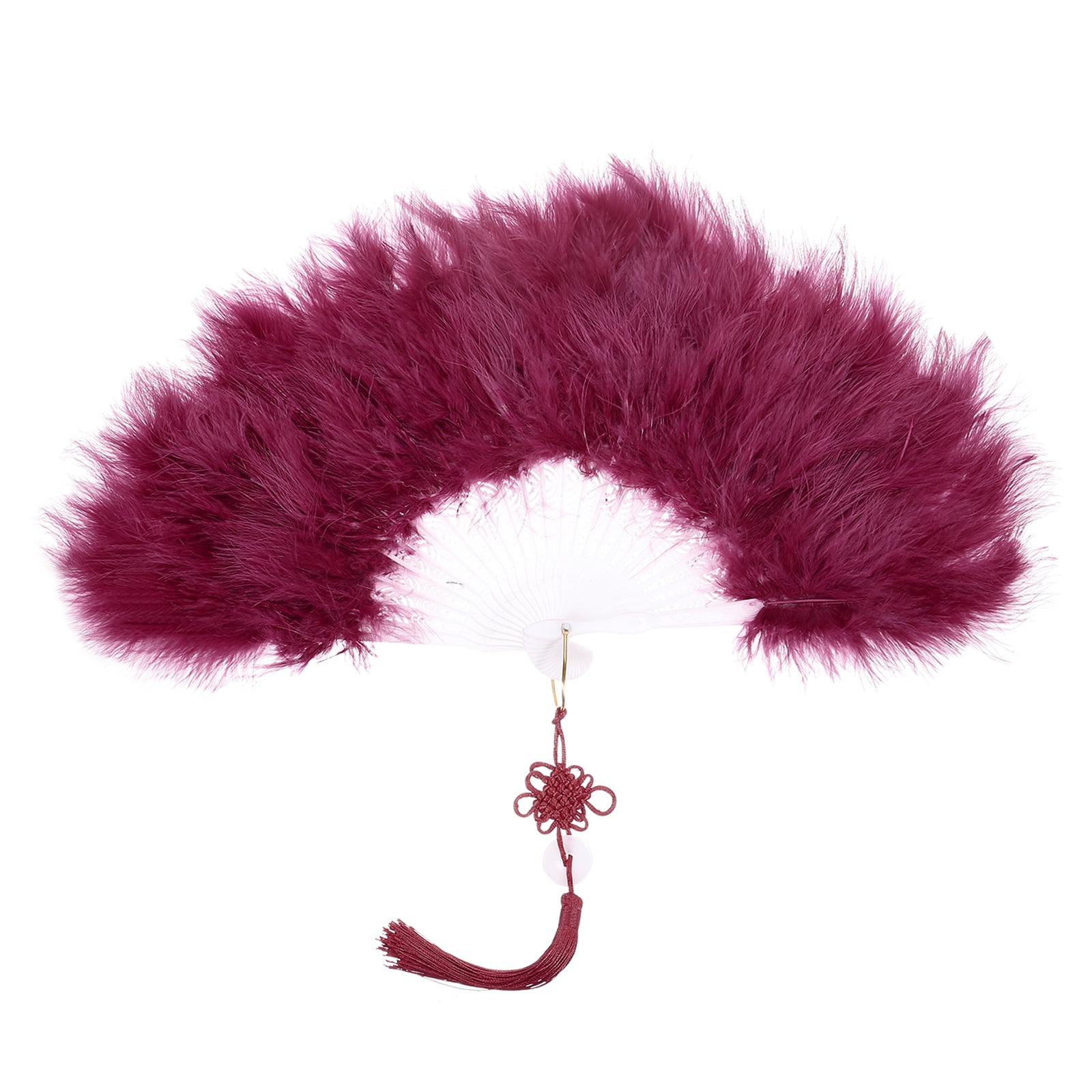 Uxcell Feather Hand Fan Dark Red Vintage Folding Fan Feather Fan ...