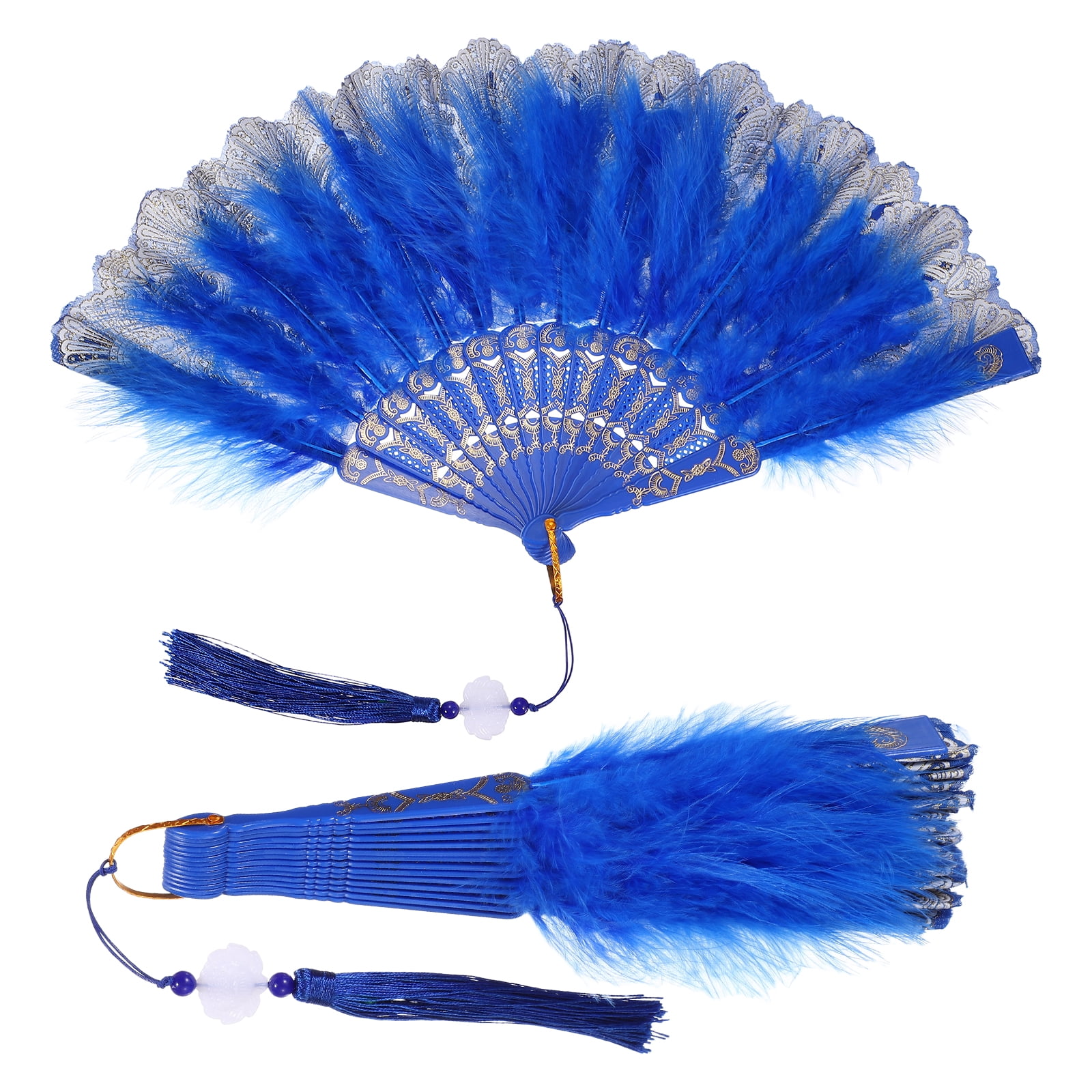 Uxcell Feather Hand Fan, Embroidered Flower Marabou Feather Fans, 20s ...