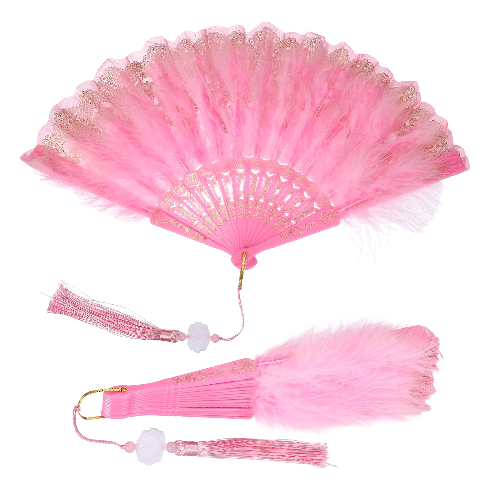 Uxcell Feather Hand Fan, Embroidered Flower Marabou Feather Fans, 20s ...