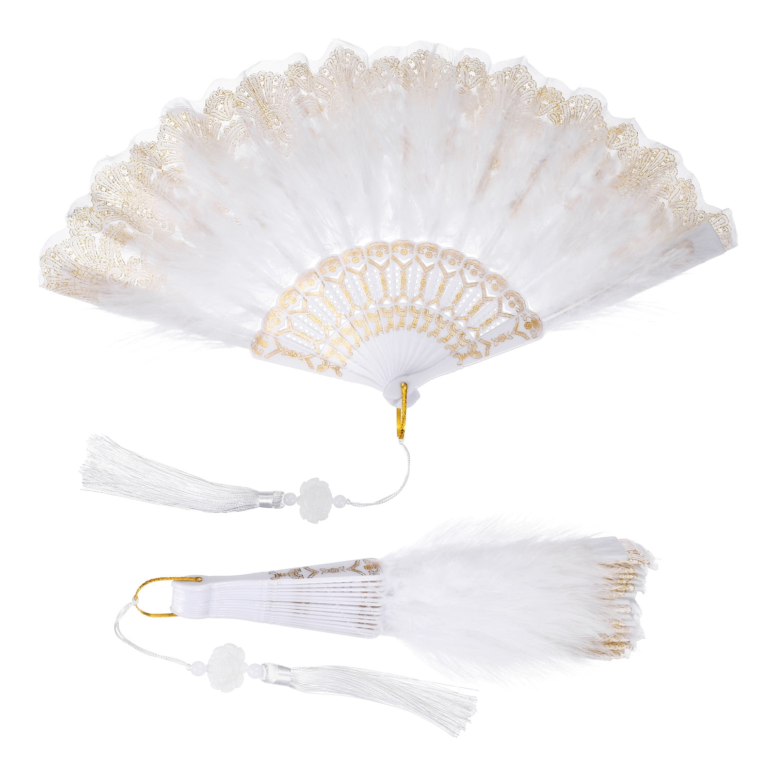 Uxcell Feather Hand Fan, Embroidered Flower Marabou Feather Fans, 20s ...