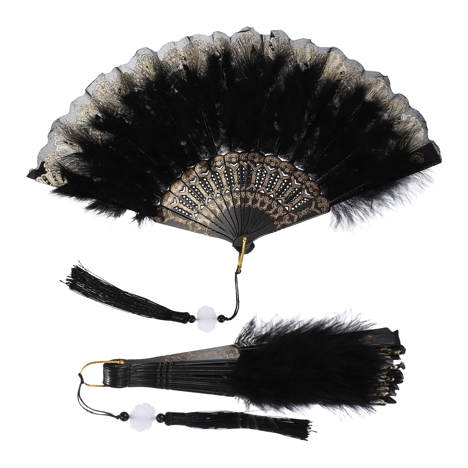 Uxcell Feather Hand Fan, Embroidered Flower Marabou Feather Fans, 20s ...