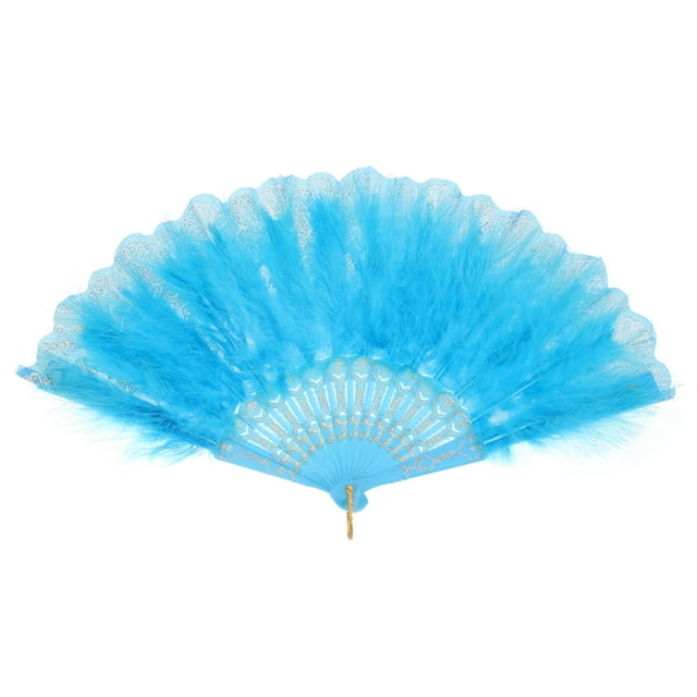Uxcell Feather Hand Fan Lake Blue Vintage Folding Fan Feather Fan ...