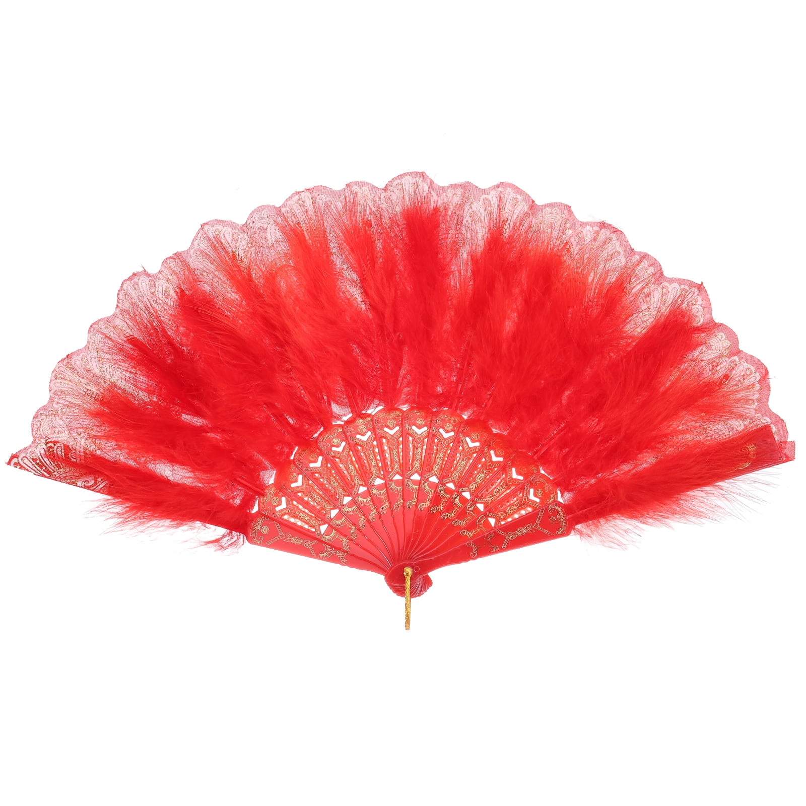 Uxcell Feather Hand Fan Red Vintage Folding Fan Feather Fan Handheld ...