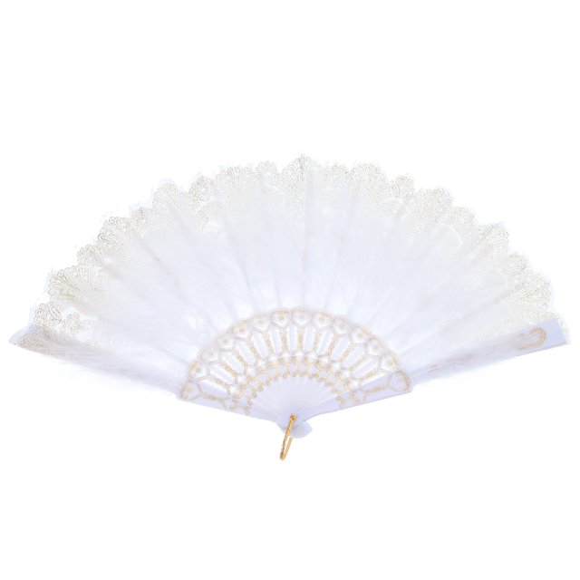 Uxcell Feather Hand Fan White Vintage Folding Fan Feather Fan Handheld ...