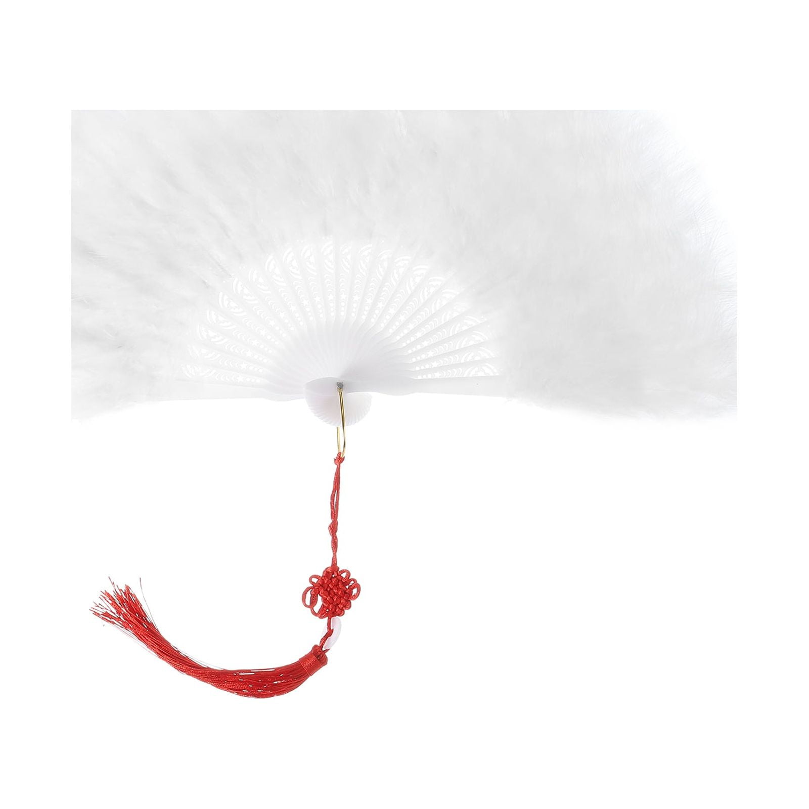 Uxcell Feather Hand Fan White Vintage Folding Fan with Chinese Knots ...