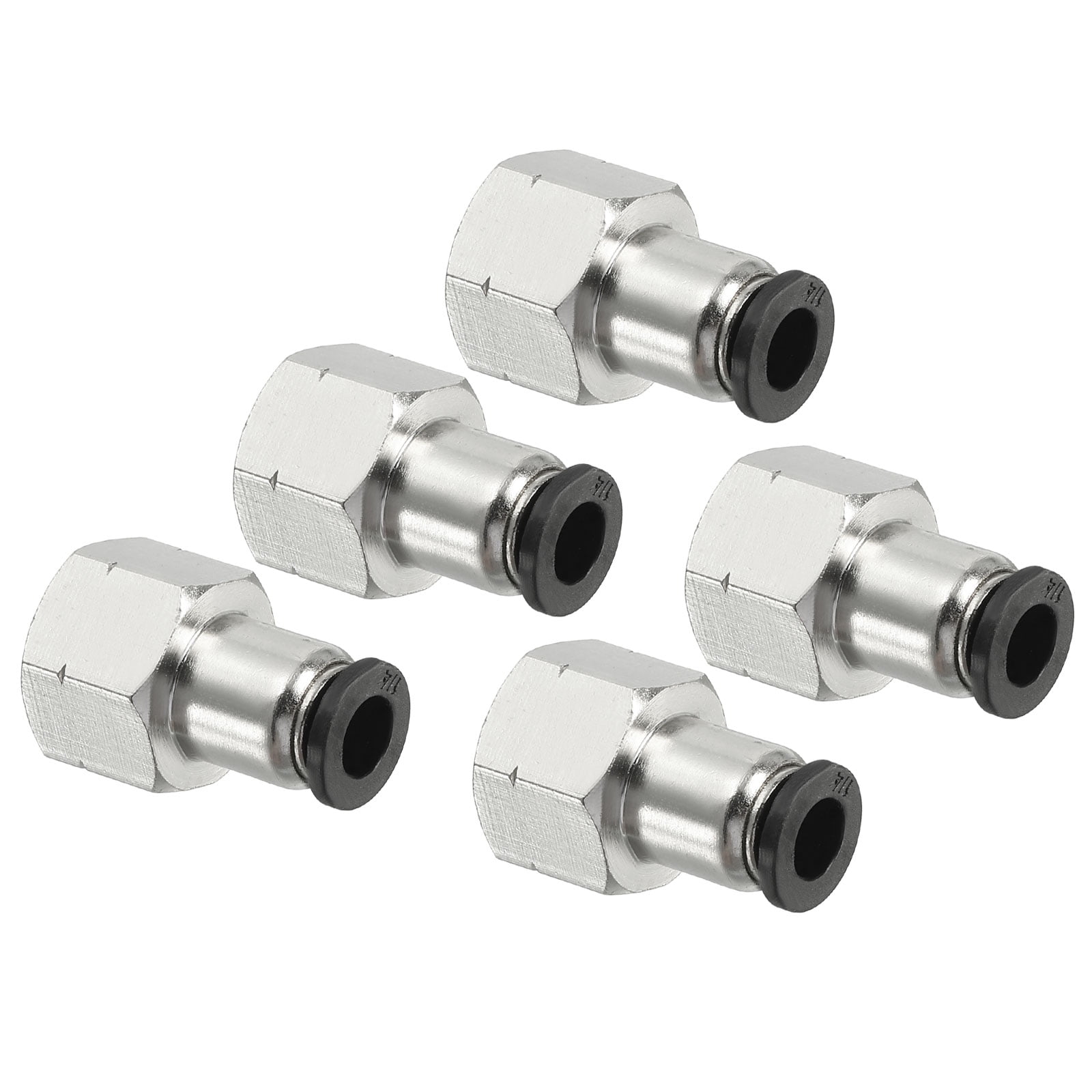 Uxcell Female Straight 1/4" Tubing OD x 1/4" NPT Thread Push to Connect Fittings 5 Pack ...