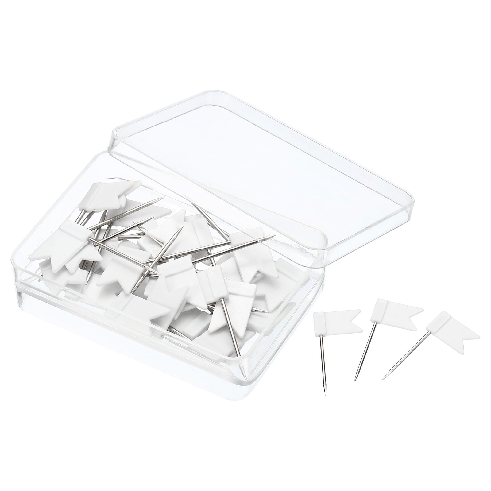 Uxcell Flag Map Push Pins Plastic Head Steel Point Pin Tacks, White 30 ...