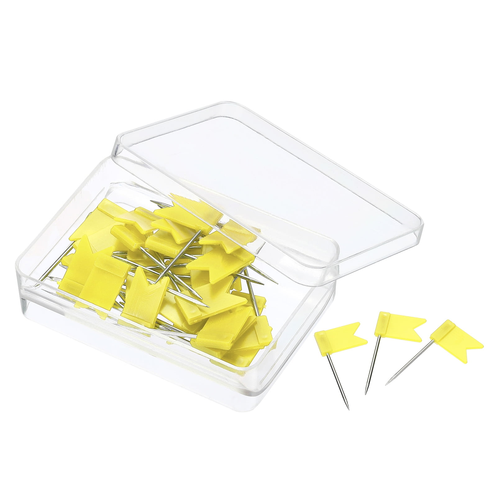 Uxcell Flag Map Push Pins Plastic Head Steel Point Pin Tacks, Yellow 30 ...