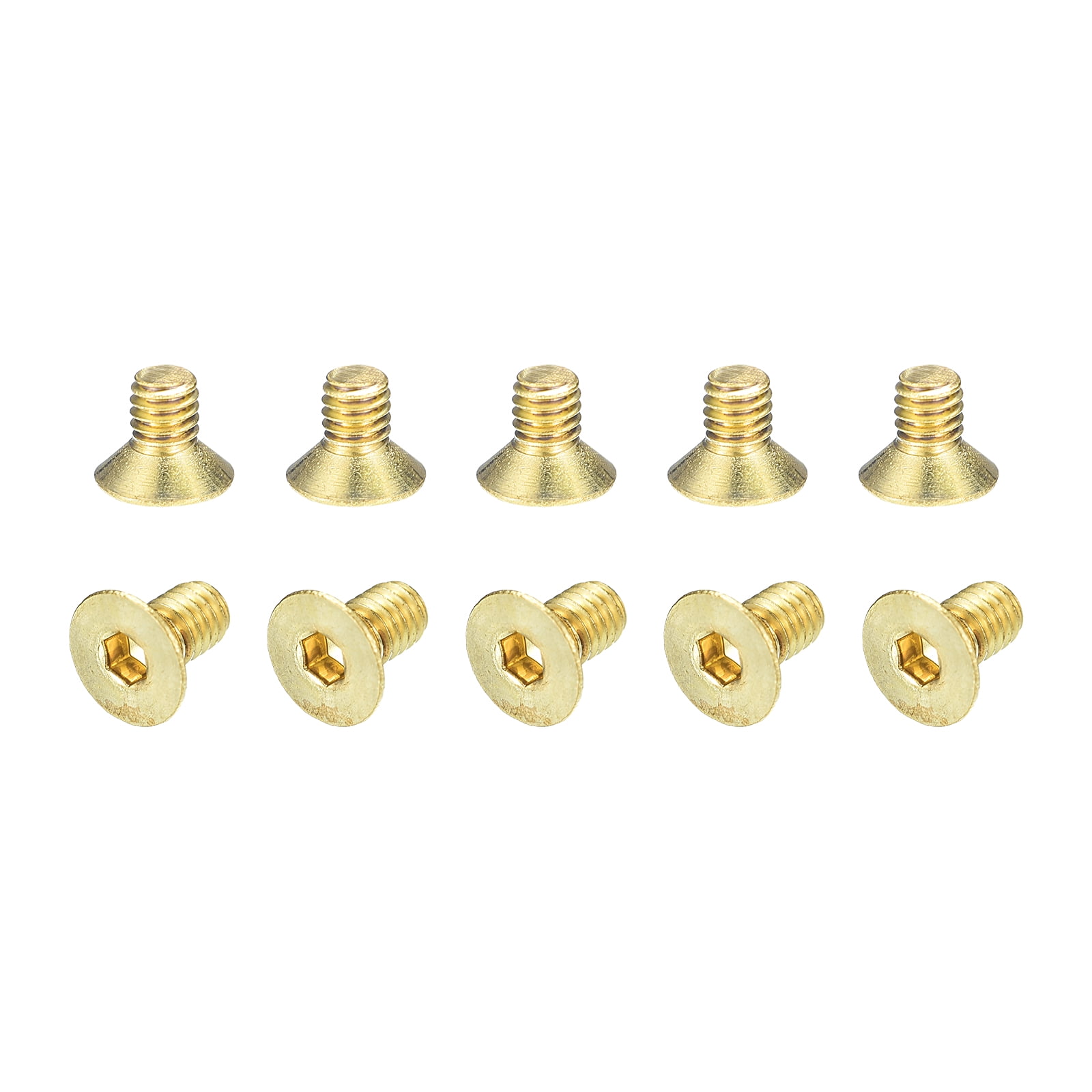 Uxcell Flat Head Socket Cap Screws, M4-0.7 x 6mm Brass Inner Hex Drive ...