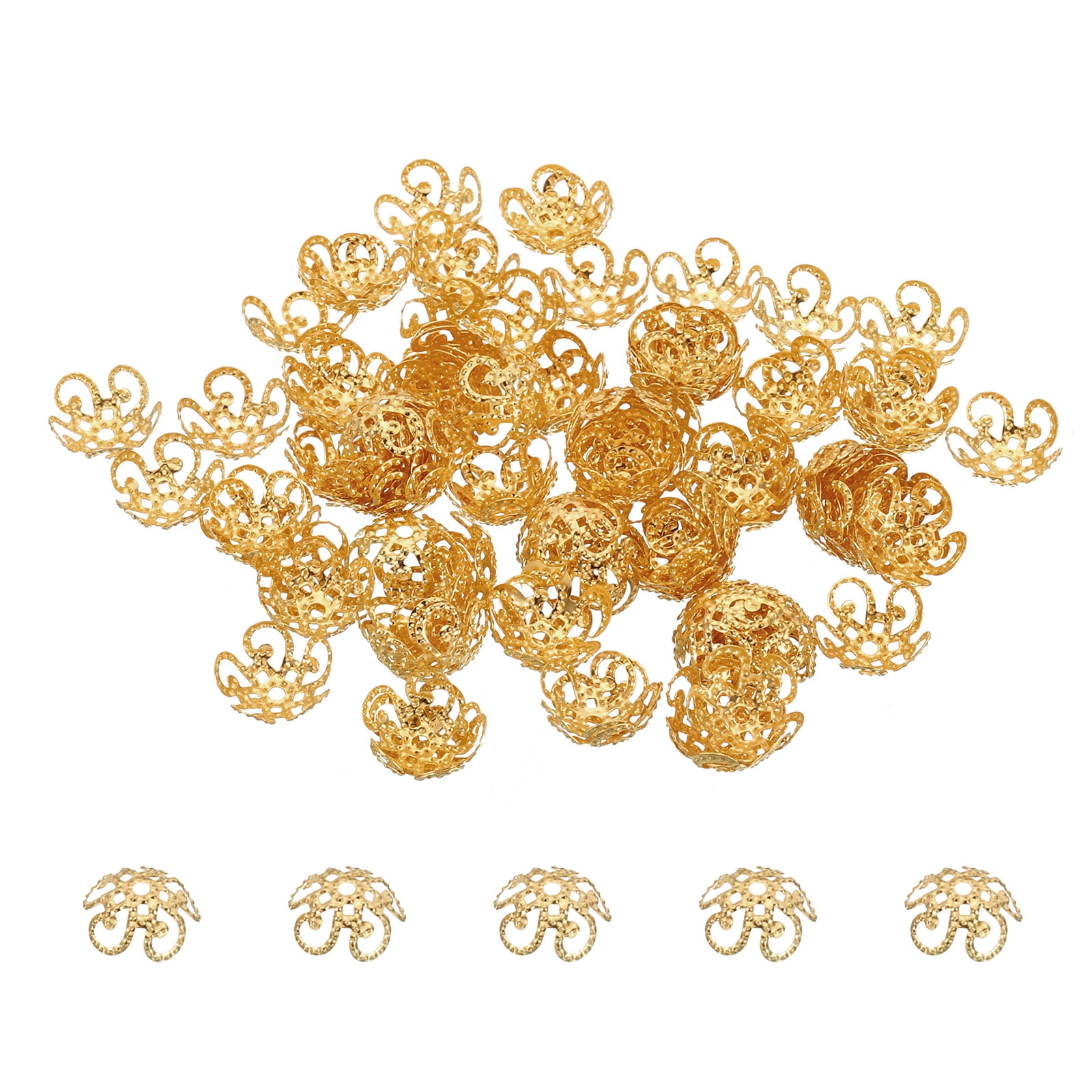 Uxcell Flower Bead Caps, 100Pcs 10x4mm Hollow Metal Spacer Bead End ...