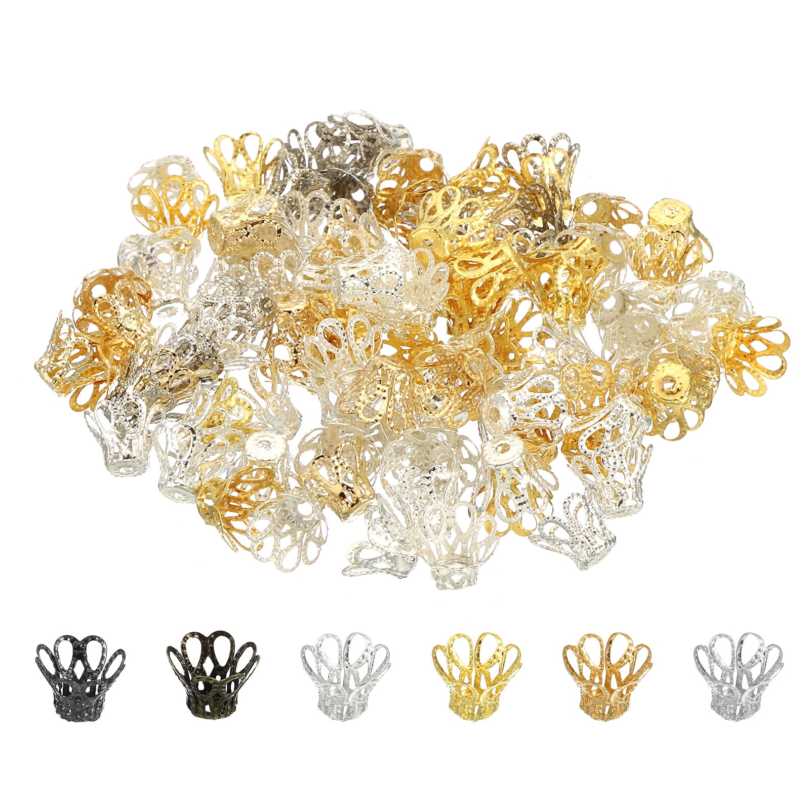 Uxcell Flower Bead Caps, 100Pcs 11x8mm Hollow Metal Spacer Bead End ...