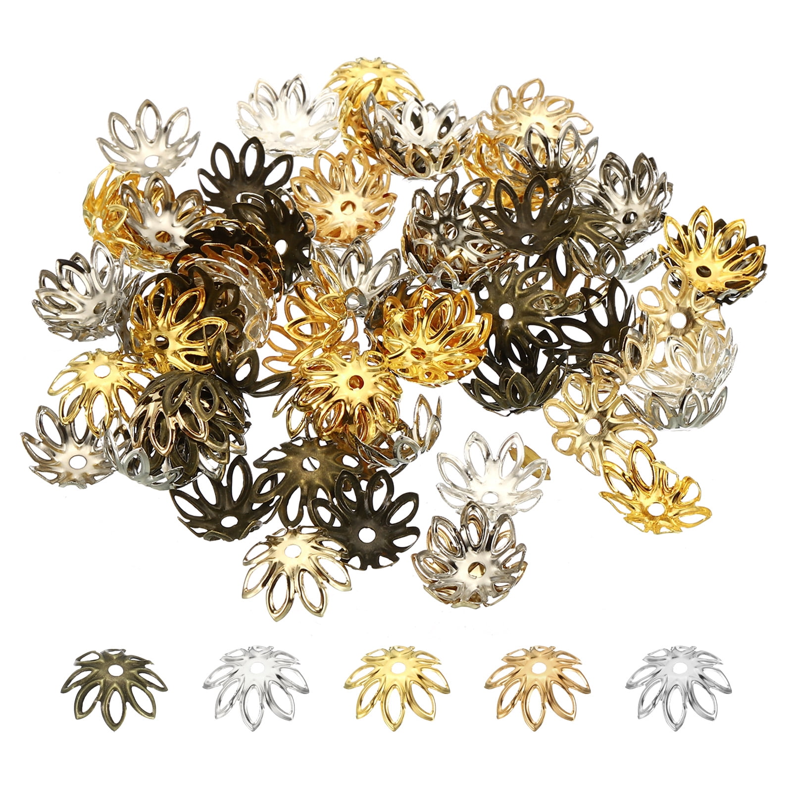 Uxcell Flower Bead Caps, 100Pcs 14x5mm Hollow Metal Spacer Bead End ...