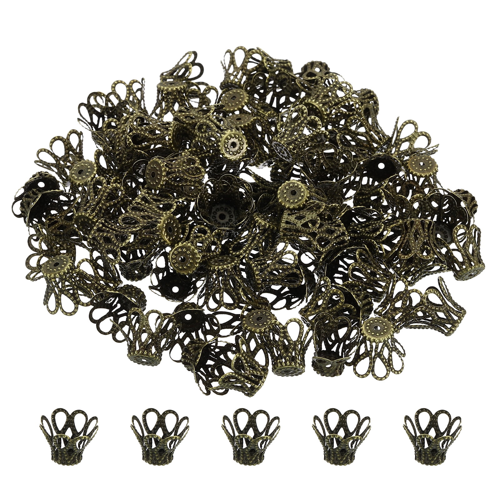 Uxcell Flower Bead Caps, 100Pcs 15x12mm Hollow Metal Spacer Bead End ...