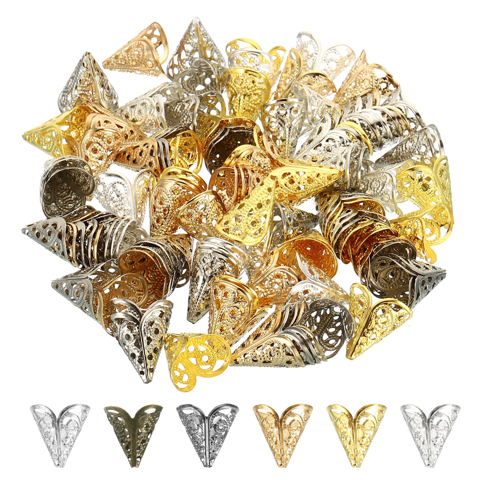 Uxcell Flower Bead Caps, 100Pcs 16x16mm Hollow Metal Spacer Bead End ...