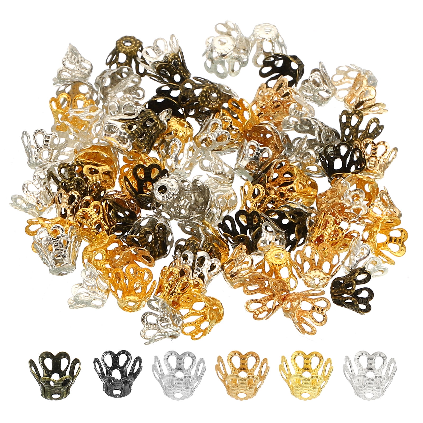 Uxcell Flower Bead Caps, 100Pcs 6x5mm Hollow Metal Spacer Bead End Caps ...