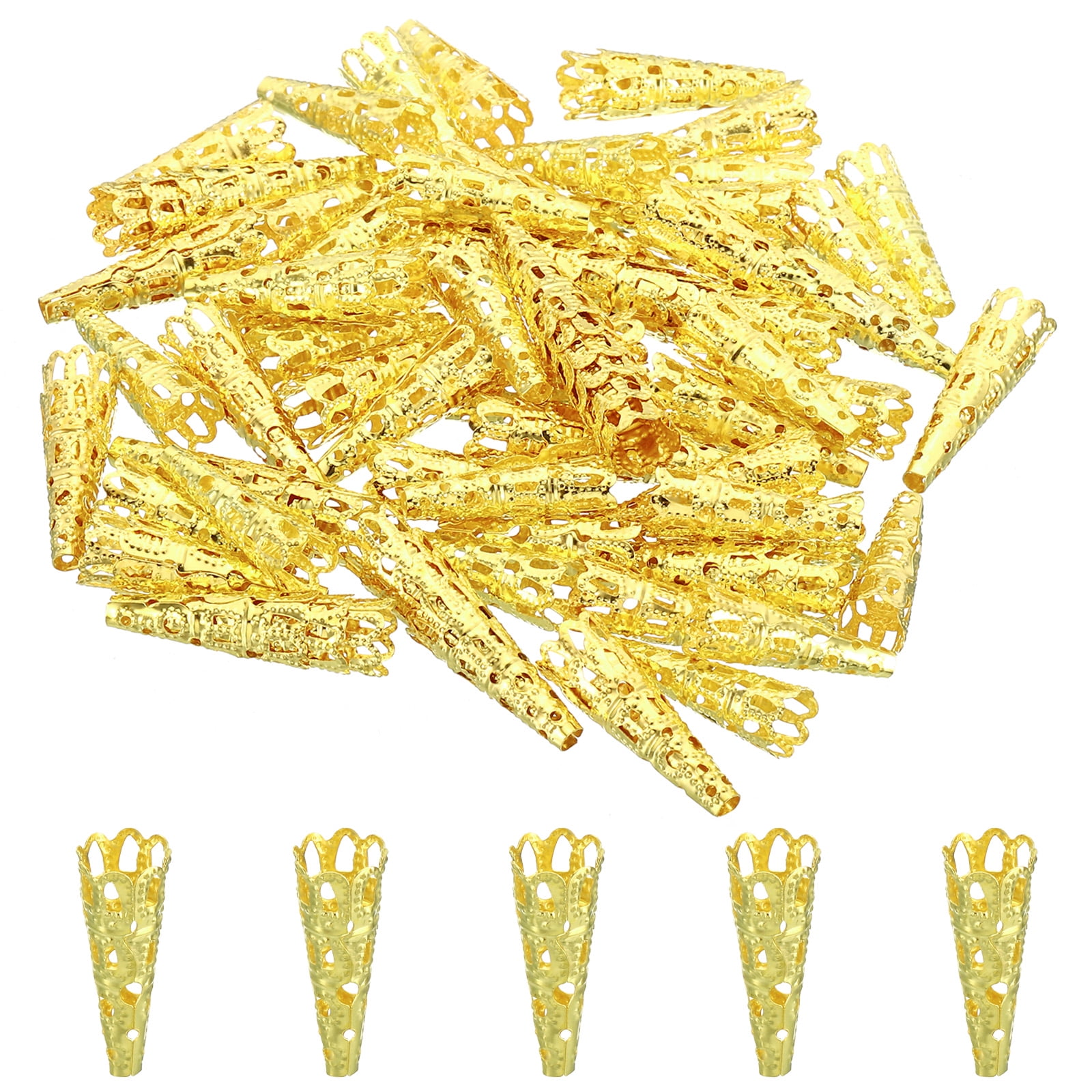 Uxcell Flower Bead Caps, 100Pcs 8x23mm Hollow Metal Spacer Bead End ...