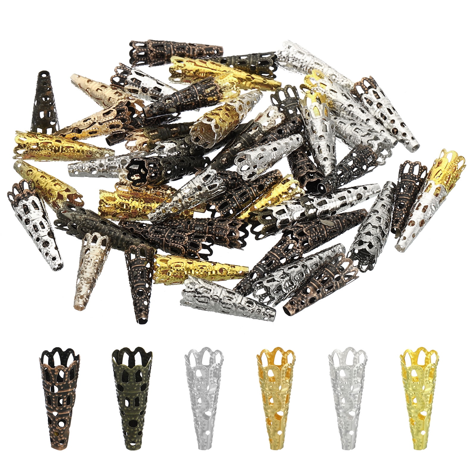 Uxcell Flower Bead Caps, 100Pcs 8x23mm Hollow Metal Spacer Bead End ...