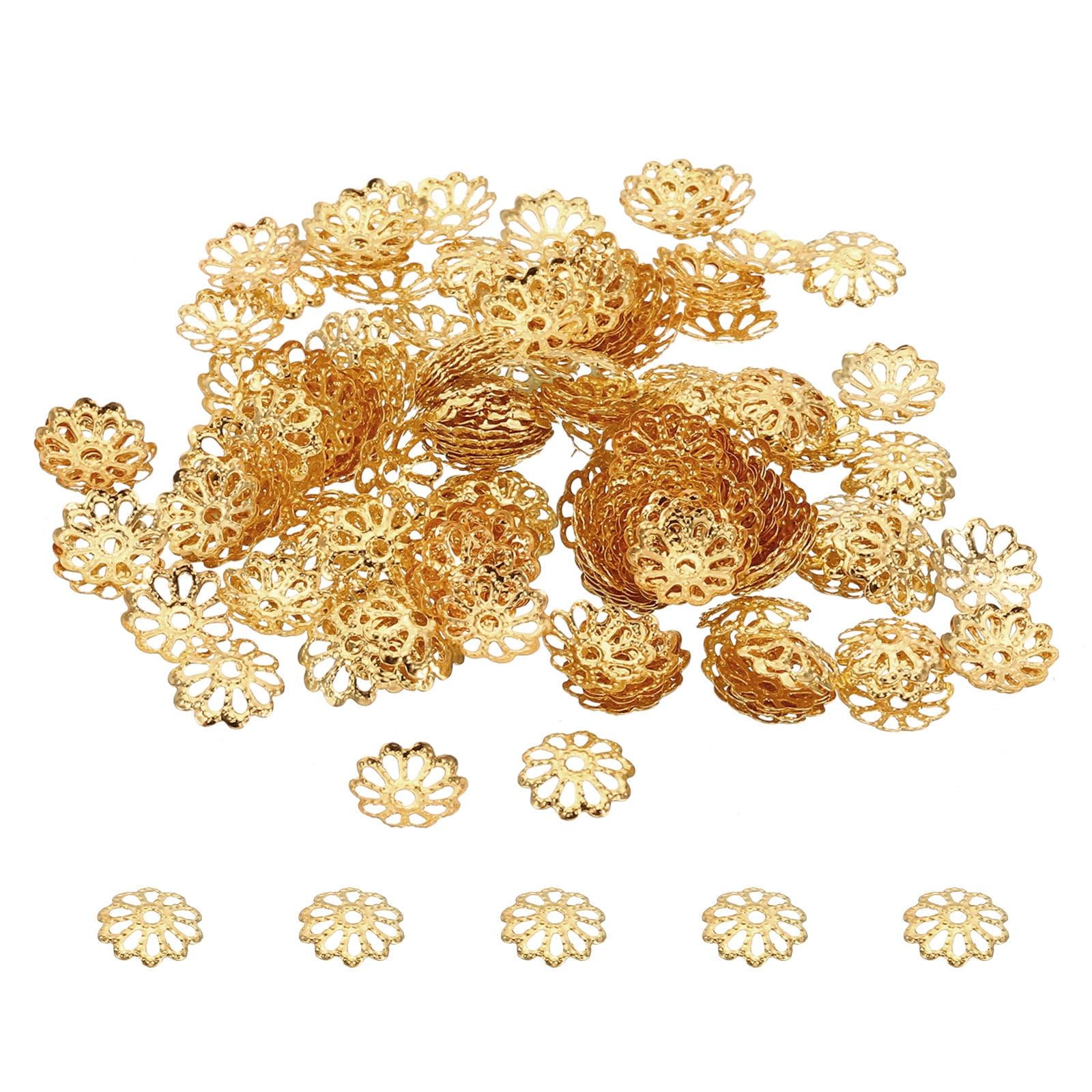 Uxcell Flower Bead Caps, 200Pcs 9x1.5mm Hollow Metal Spacer Bead End ...