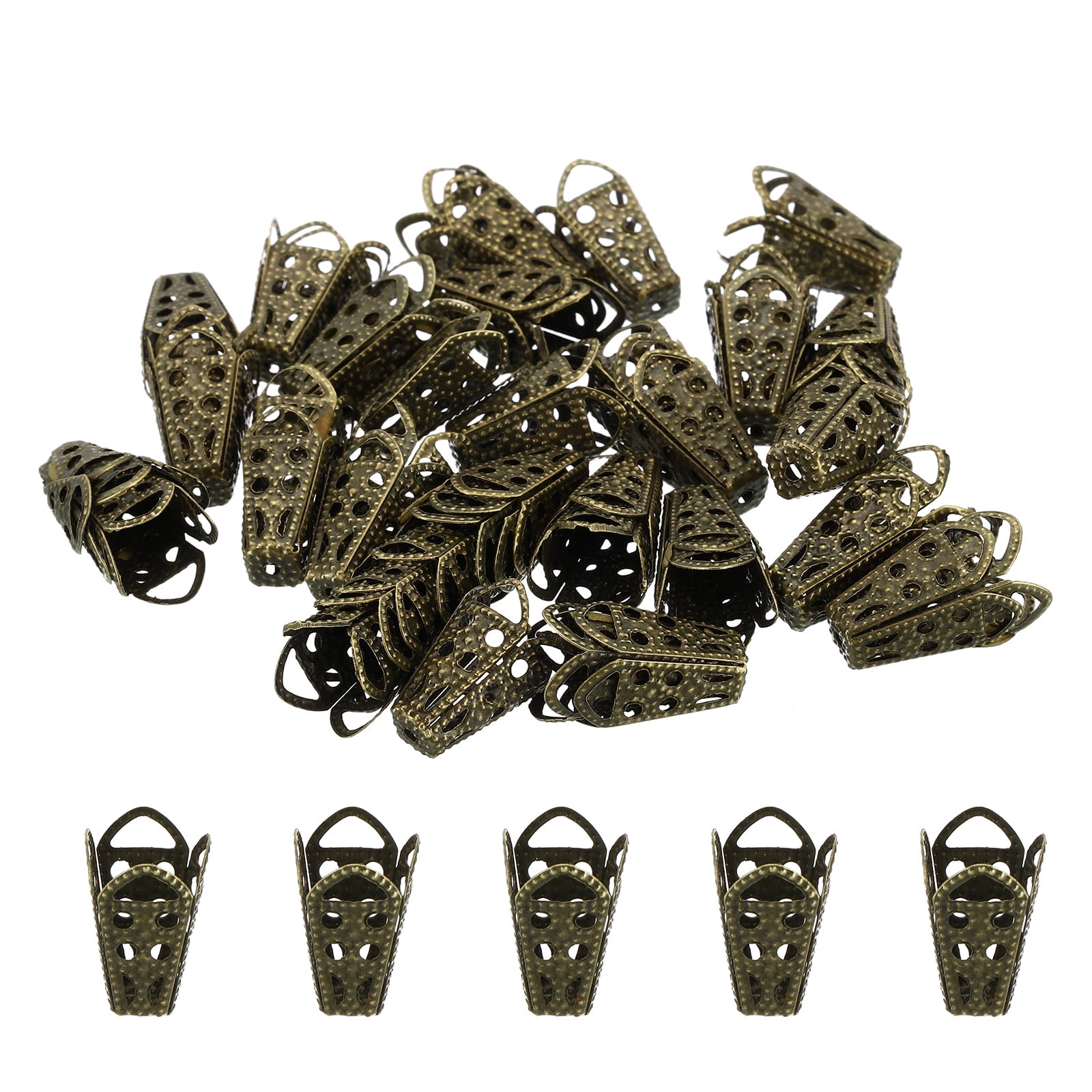 Uxcell Flower Bead Caps, 50Pcs 10x16mm Hollow Metal Spacer Bead End ...