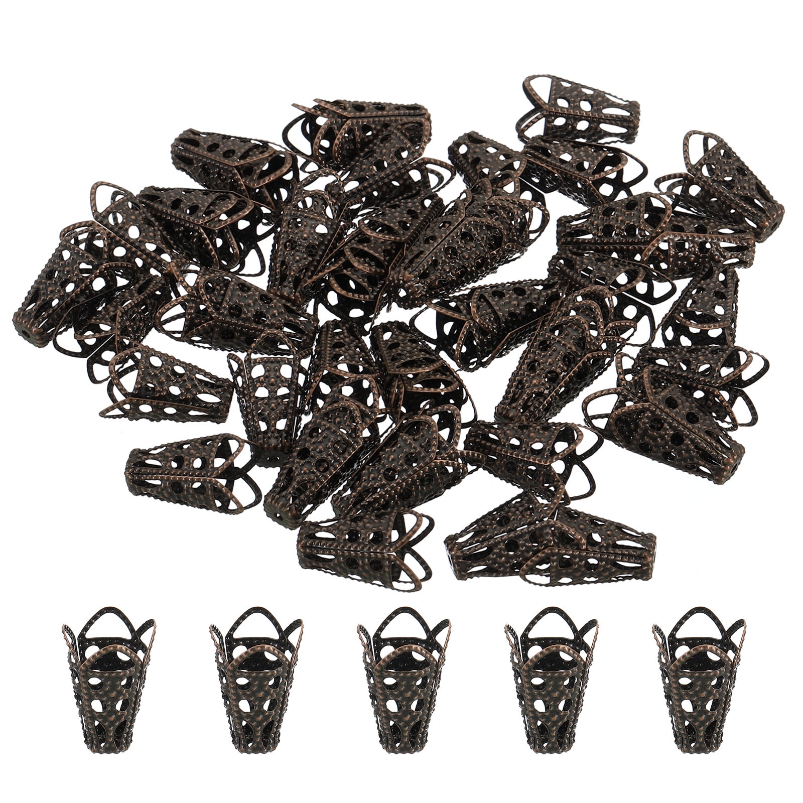 Uxcell Flower Bead Caps, 50Pcs 10x16mm Hollow Metal Spacer Bead End ...