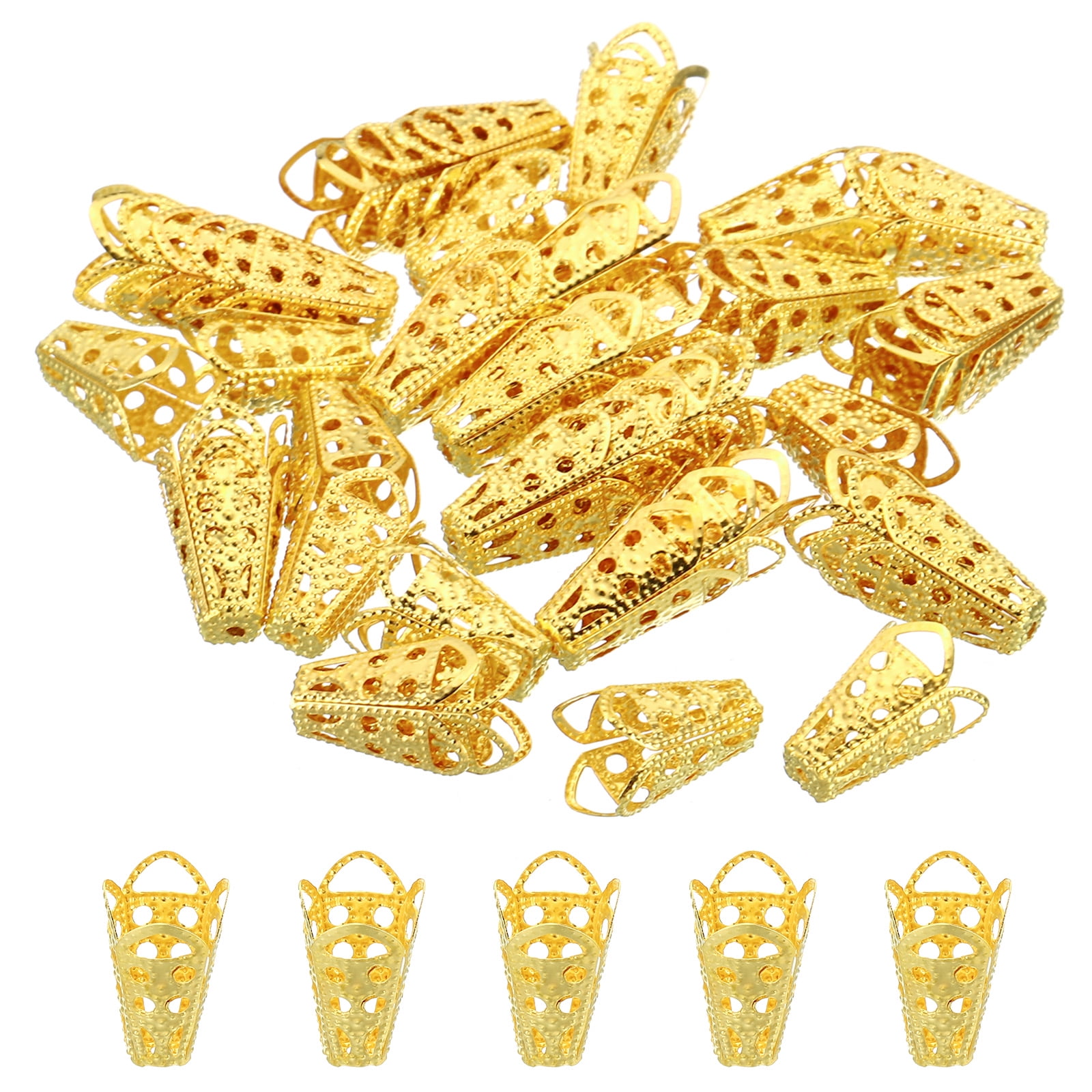 Uxcell Flower Bead Caps, 50Pcs 10x16mm Hollow Metal Spacer Bead End ...