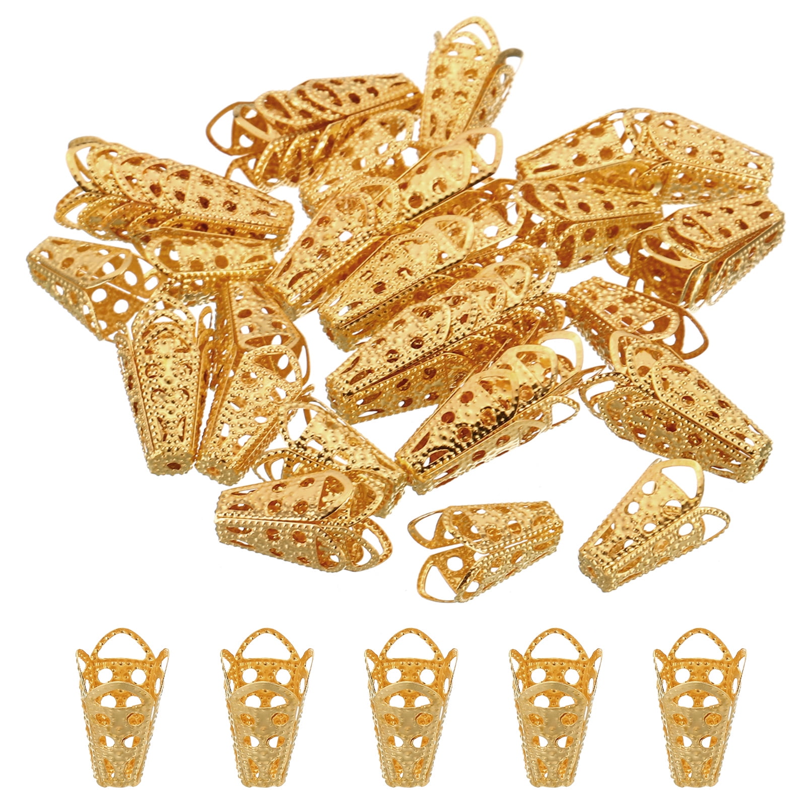 Uxcell Flower Bead Caps, 50Pcs 10x16mm Hollow Metal Spacer Bead End ...