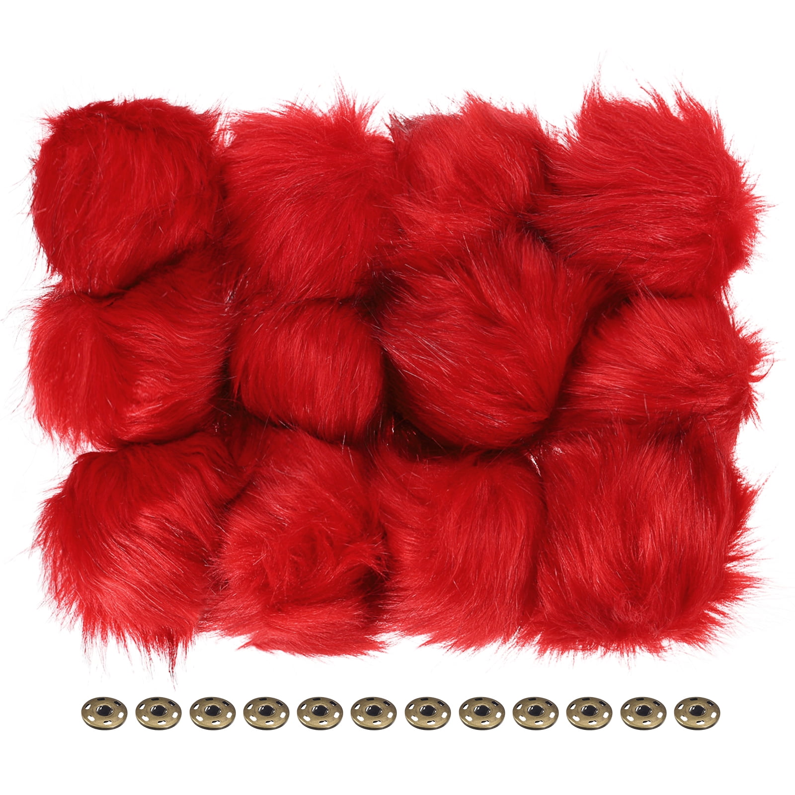 Uxcell Fluffy Soft Faux Fur Pom Poms for Hats with Snap Button, Red ...