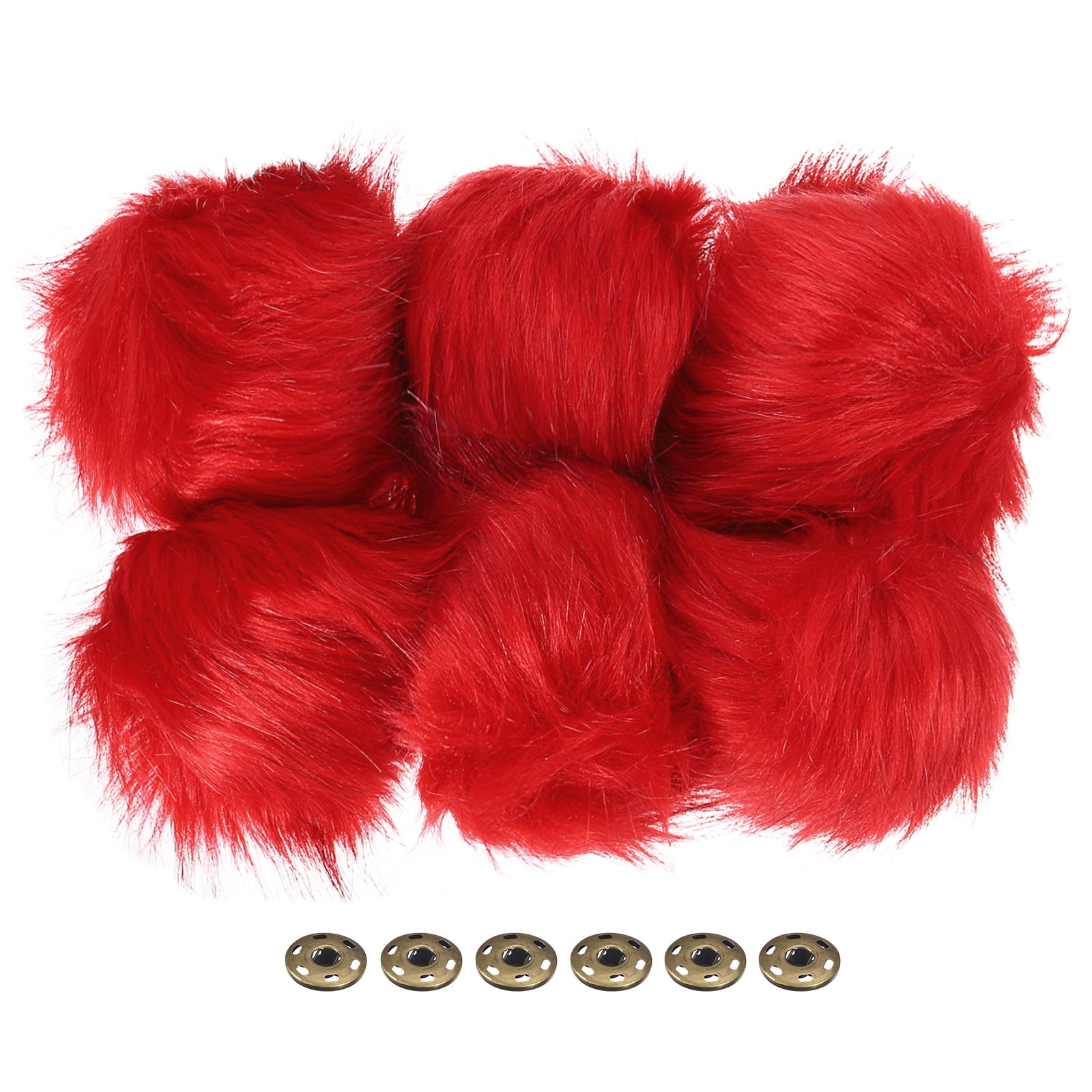 Uxcell Fluffy Soft Faux Fur Pom Poms for Hats with Snap Button, Red ...