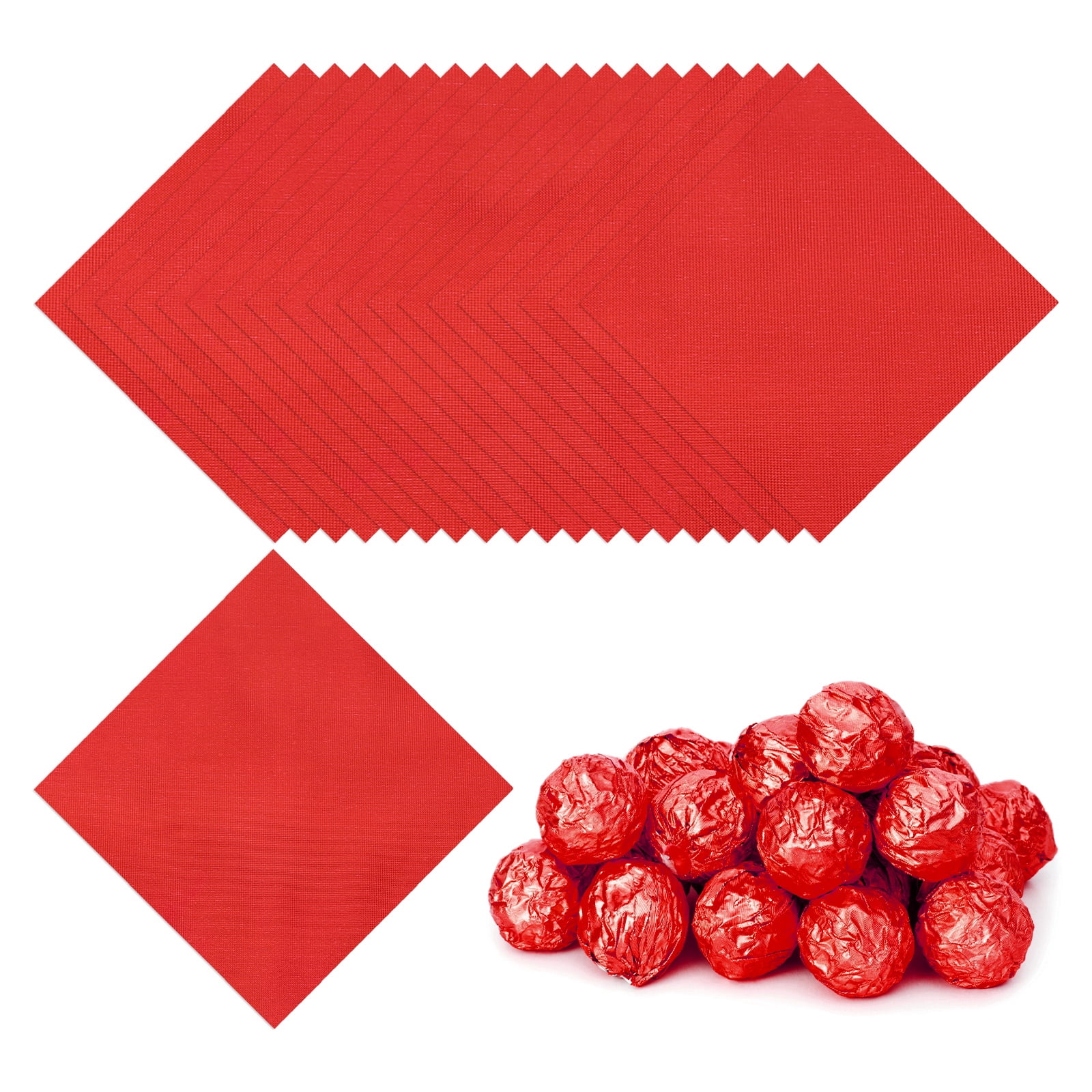 4x4 Inch Foil Candy Wrappers, Square Fine Grid Aluminium Foil Candy Wrapping Paper Red, 100 Pcs ...