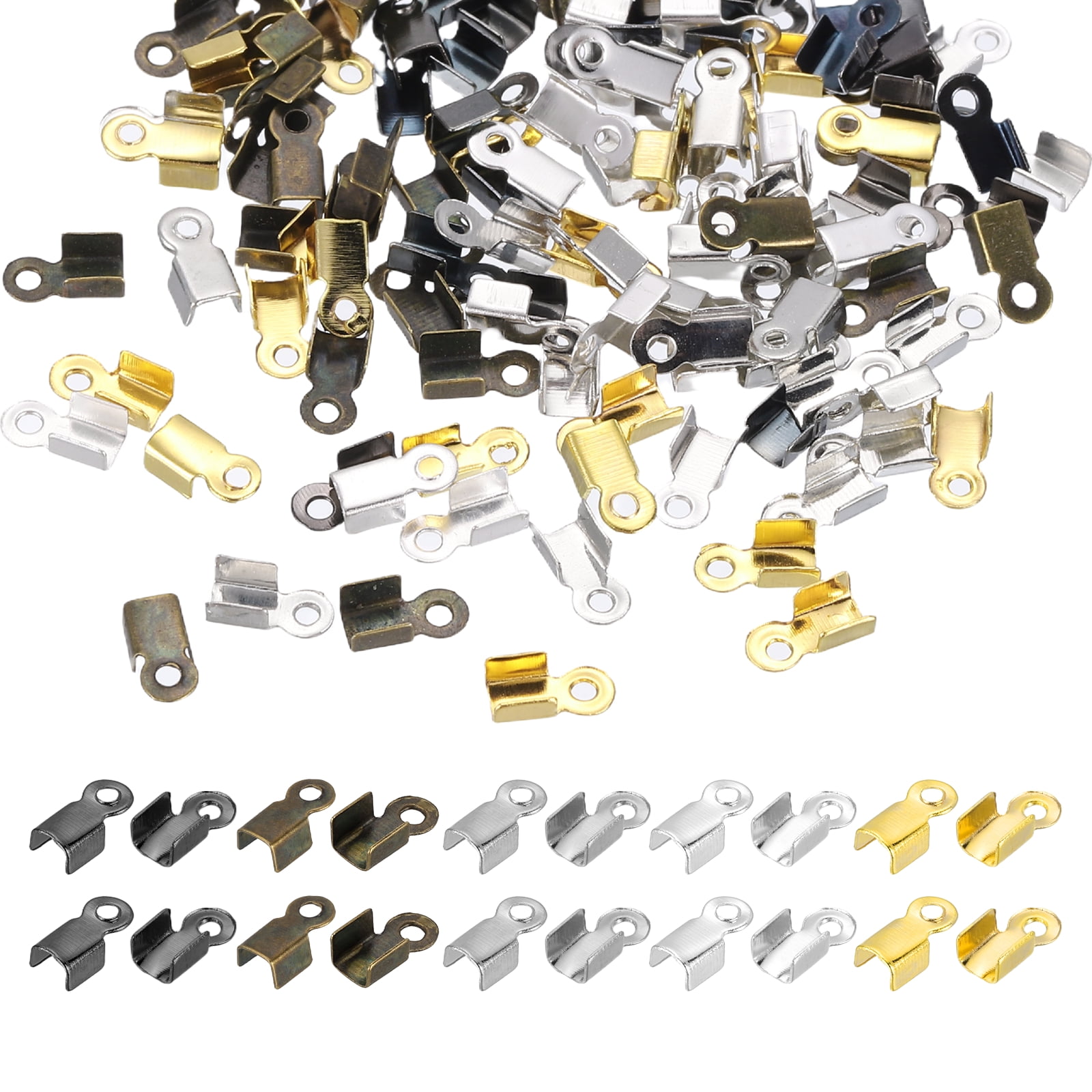 Uxcell Fold Over Cord End Crimps, 0.24 x 0.12 Inch Metal Ribbon Crimp ...