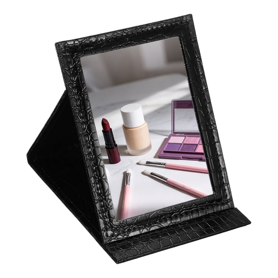 Uxcell Folding Makeup Mirror, 6x8.1" PU Leather Rectangular Vanity ...