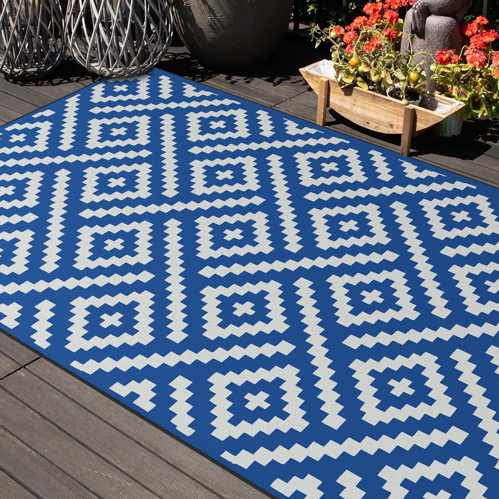 Uxcell Geometric Outdoor Rug 5x8 FT, Portable Washable Indoor Outdoor ...
