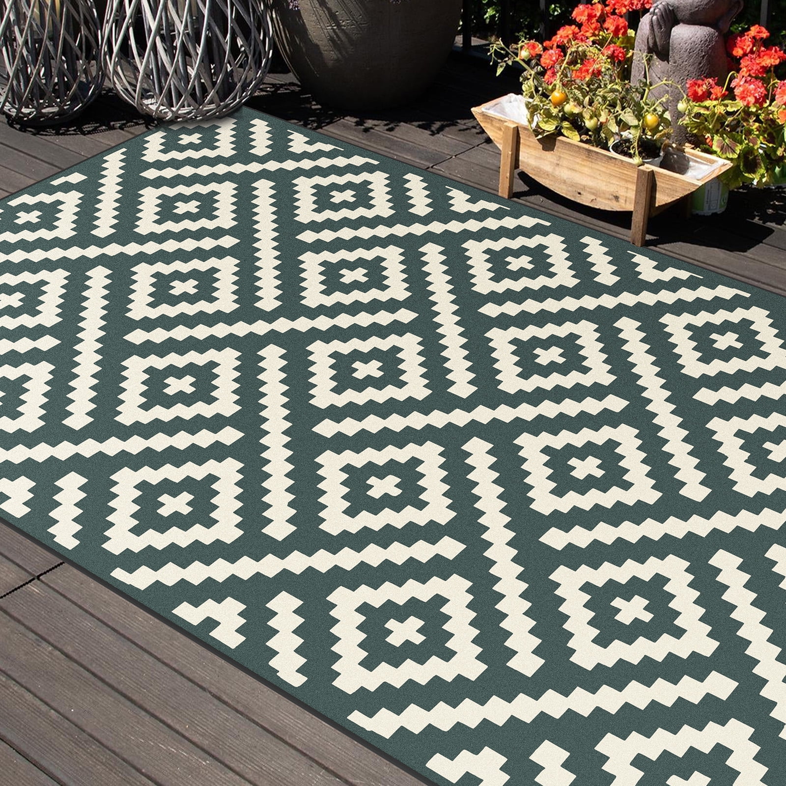 Uxcell Geometric Outdoor Rug 5x8 FT, Portable Washable Indoor Outdoor ...
